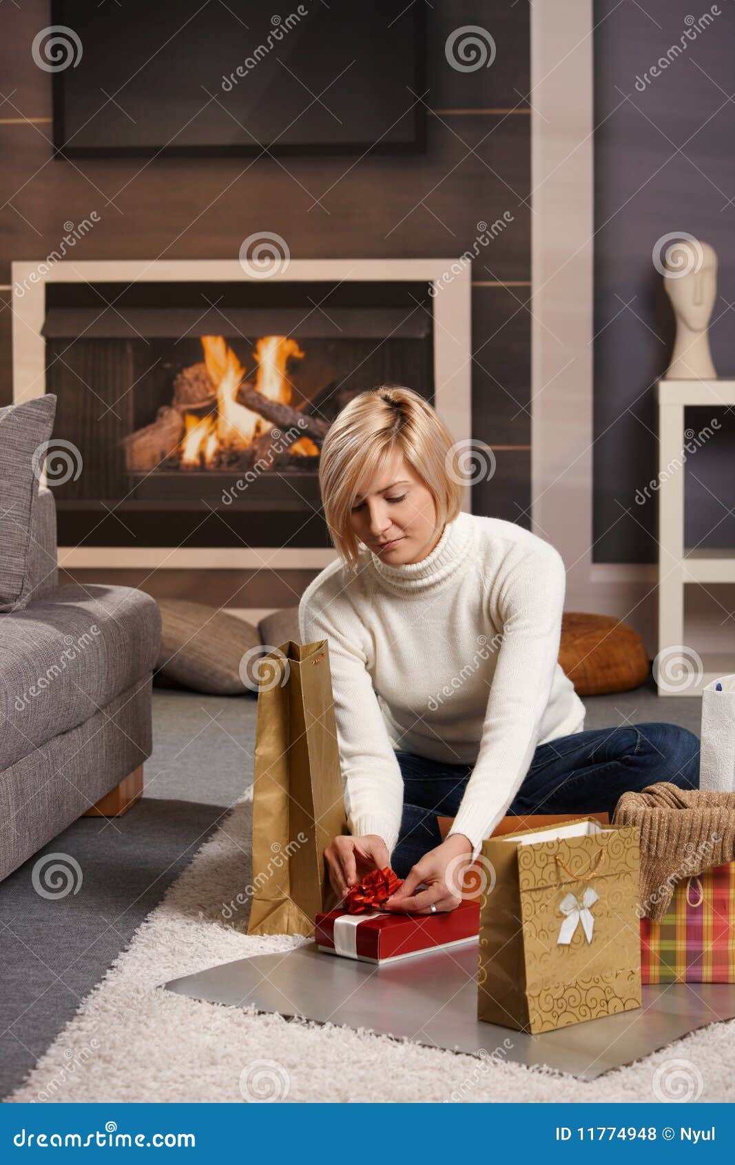 Woman wrapping presents stock photo. Image of domestic - 11774948