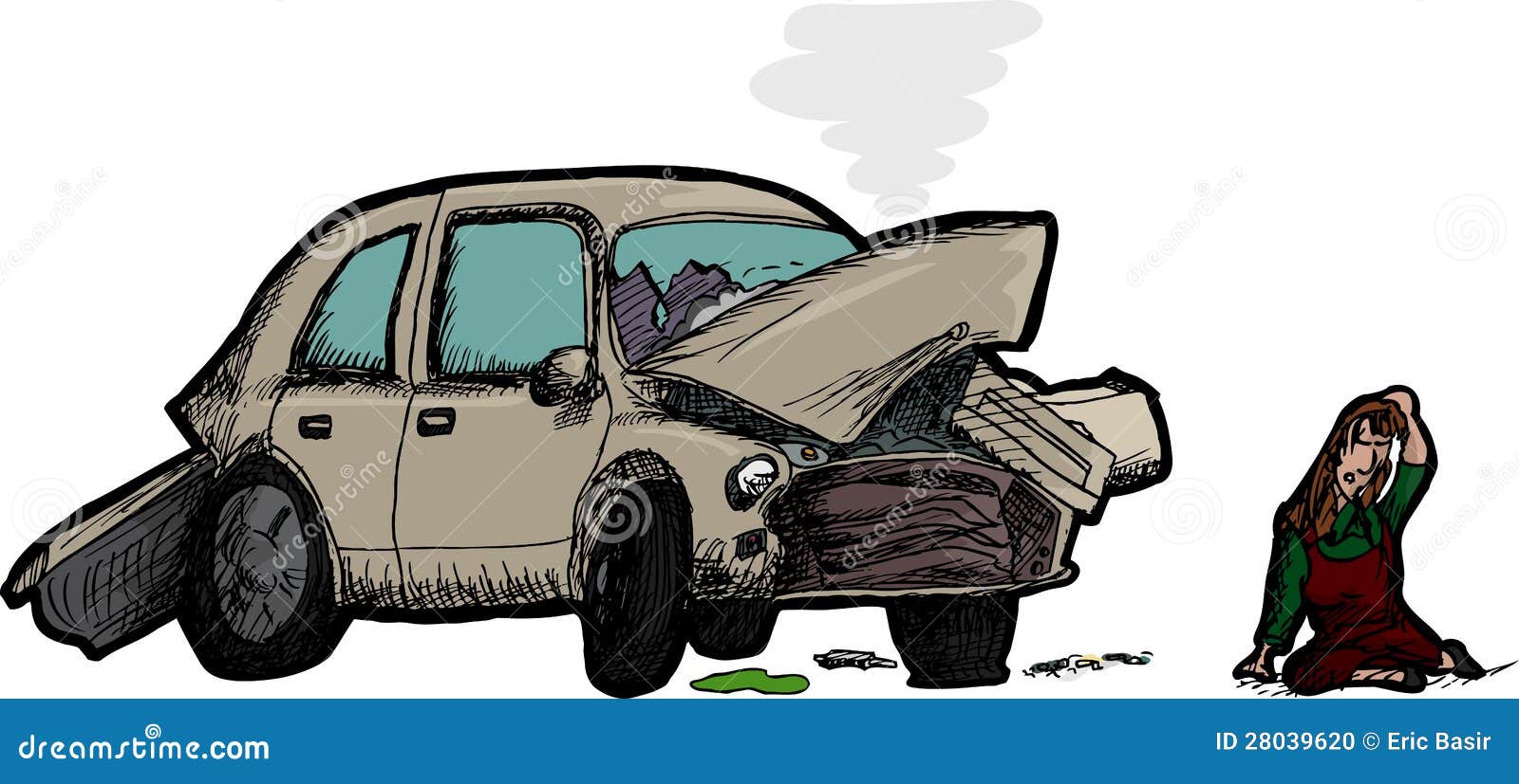 Woman and Wrecked Car stock vector. Illustration of hurt - 28039620