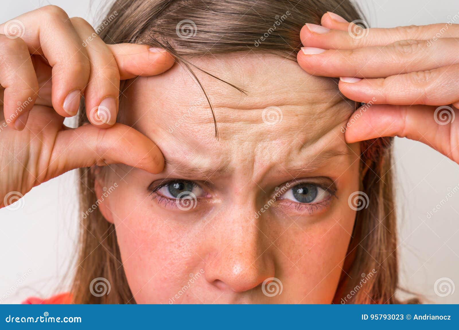Woman with Wrinkles on Forehead Stock Image - Image of health, head ...