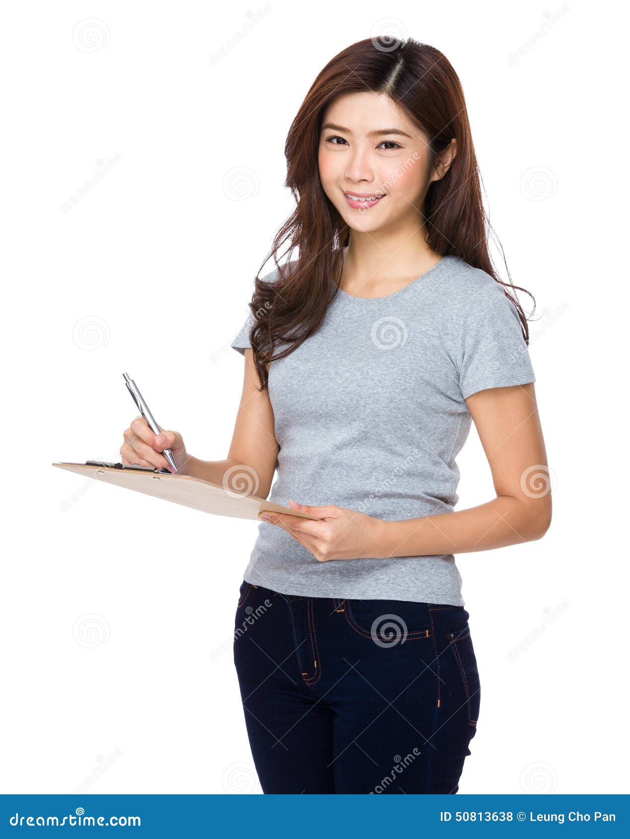 Woman write on clipboard stock photo. Image of cutout - 50813638
