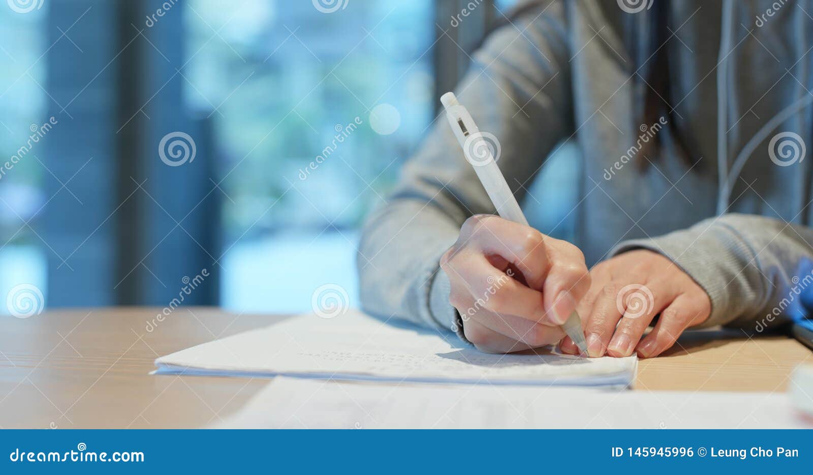 Woman Write on the Note at Library Stock Photo - Image of body, close ...