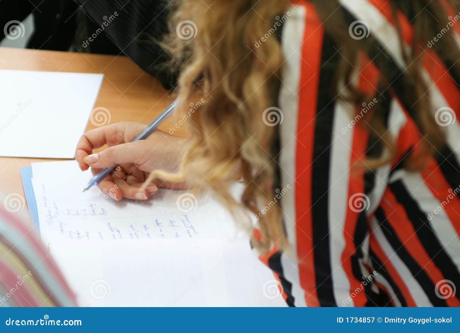 Woman write on the paper stock image. Image of handwriting - 1734857