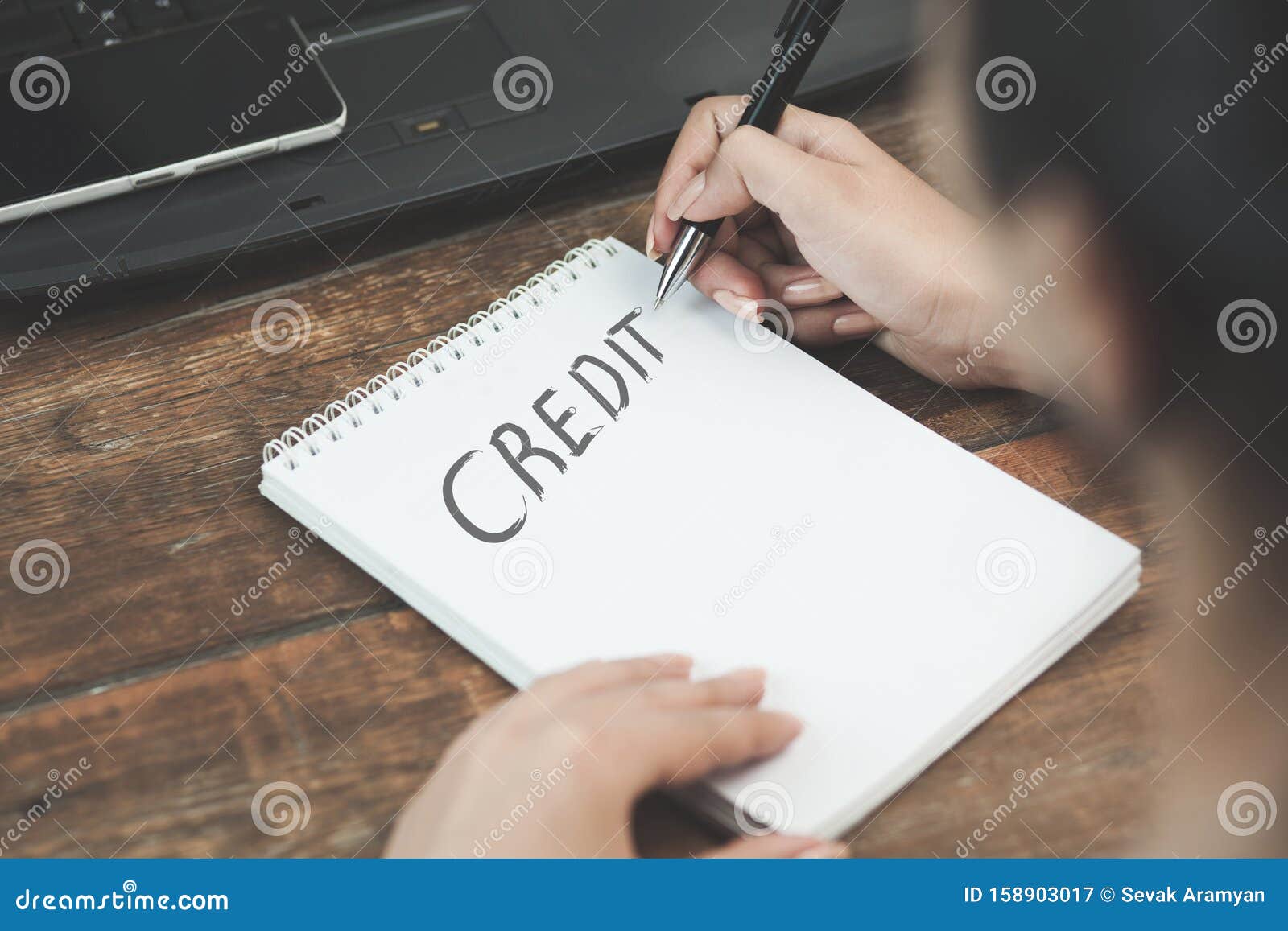 Woman Write Text Credit on a Notebook Stock Image - Image of rating ...