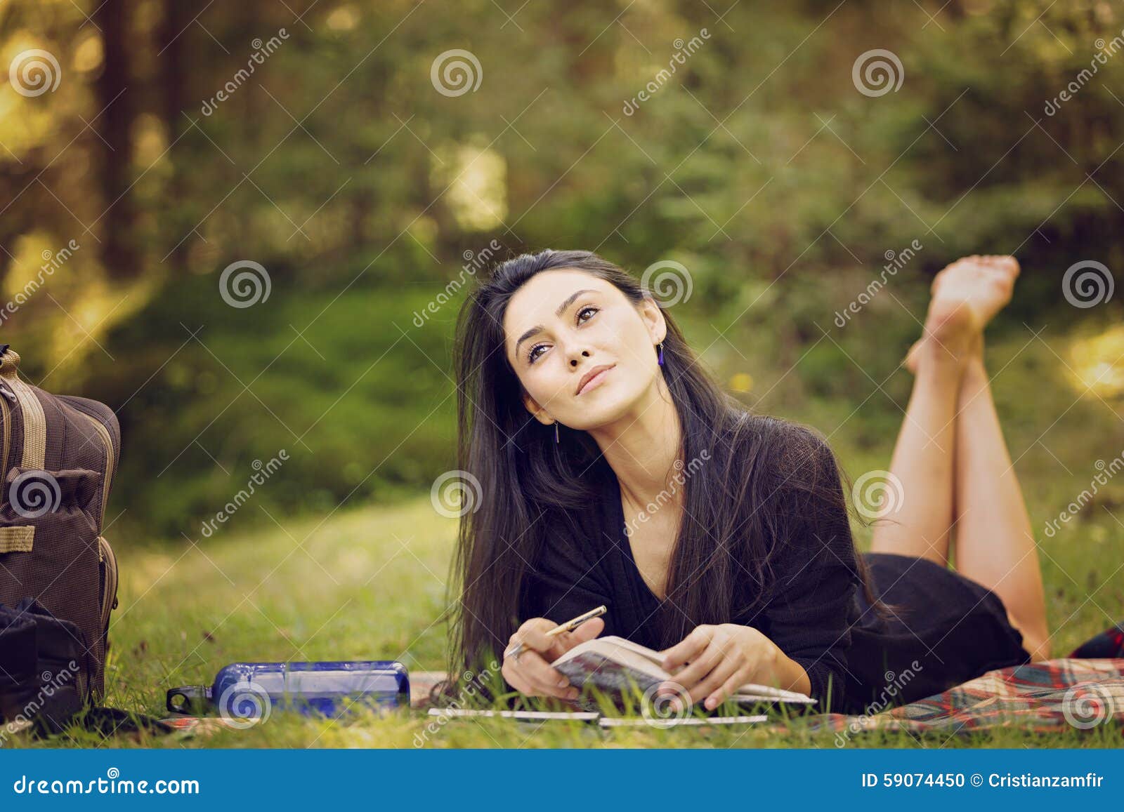 Woman Writer is Inspired by Nature Stock Photo - Image of garden, book ...