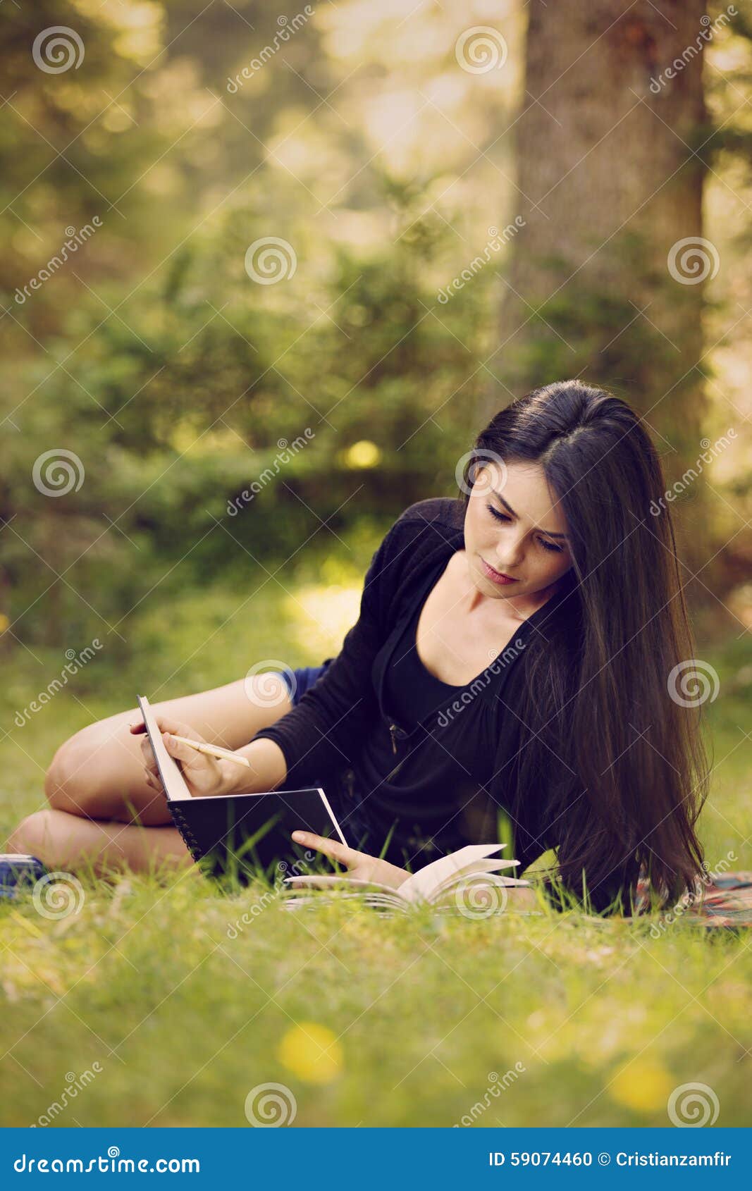 Woman Writer is Inspired by Nature Stock Photo - Image of green ...