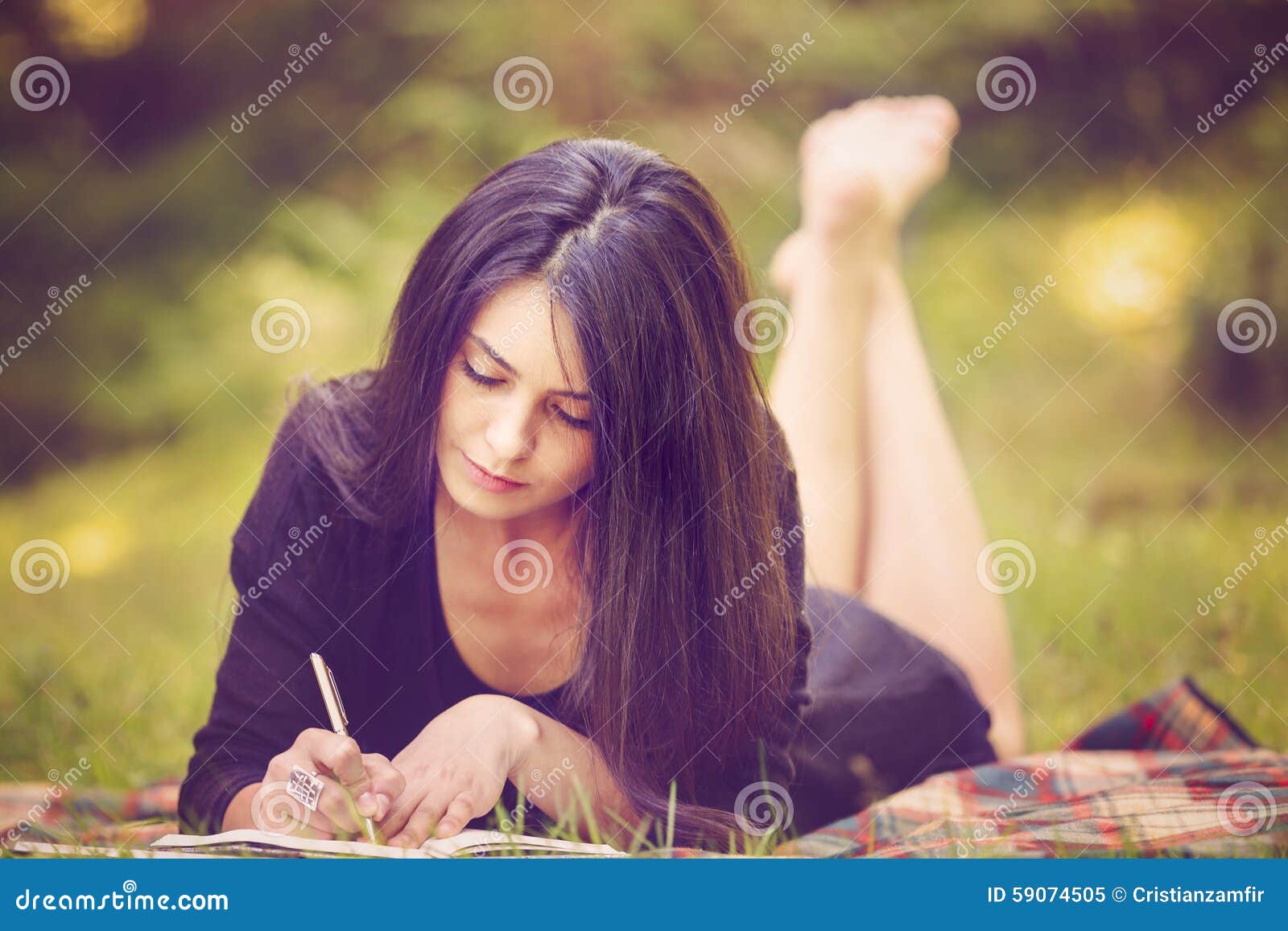 Woman Writer is Inspired by Nature Stock Image - Image of person, paper ...