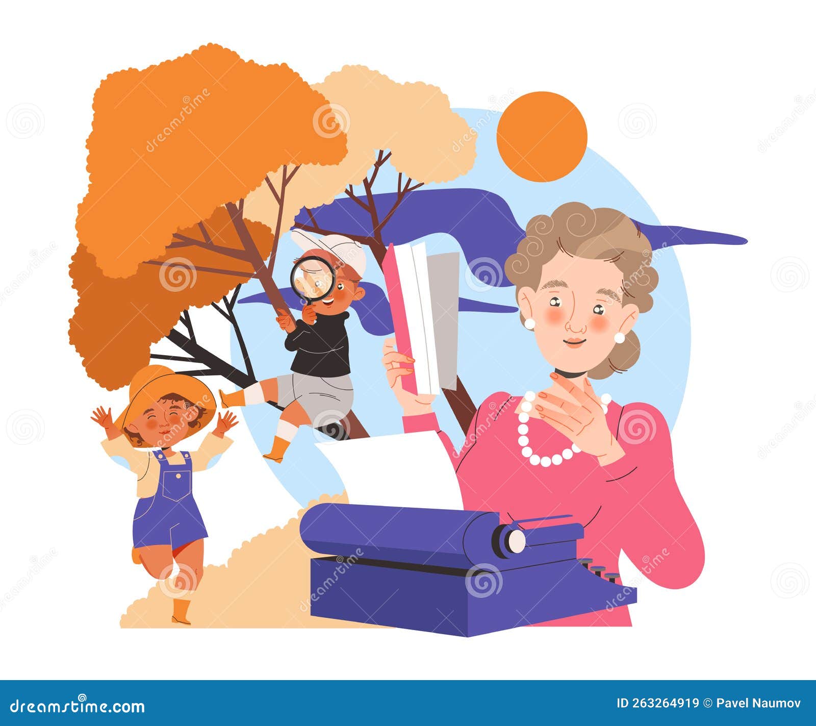 Woman Writer with Notepad at Typewriter Engaged in Writing Process ...