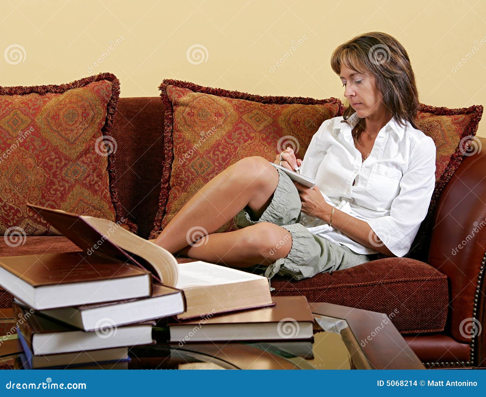 Woman Writer Working at Home Stock Photo - Image of learn, pencil: 5068214
