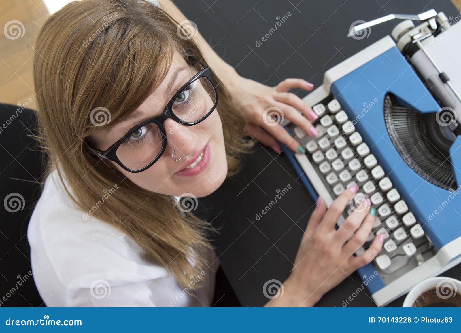 Woman writer stock photo. Image of blue, expertise, keyboard - 70143228