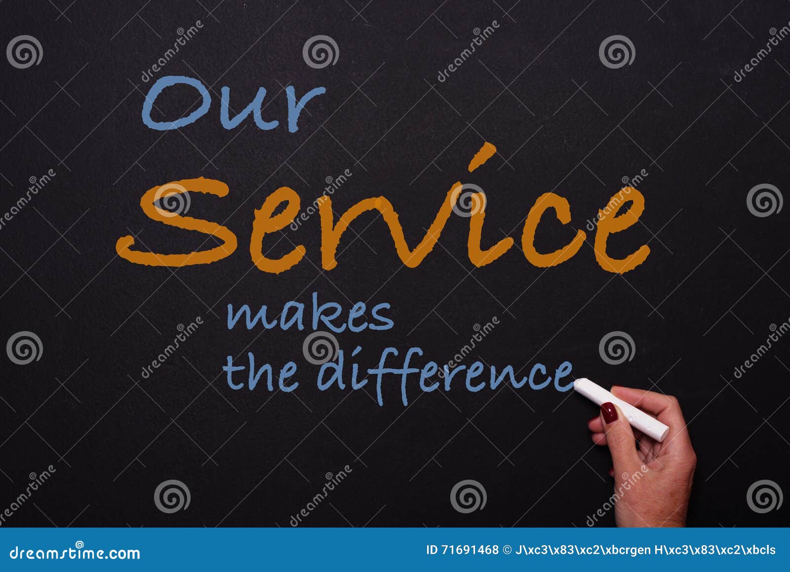 Woman Writes on Blackboard Our Service Makes the Difference Stock Photo ...