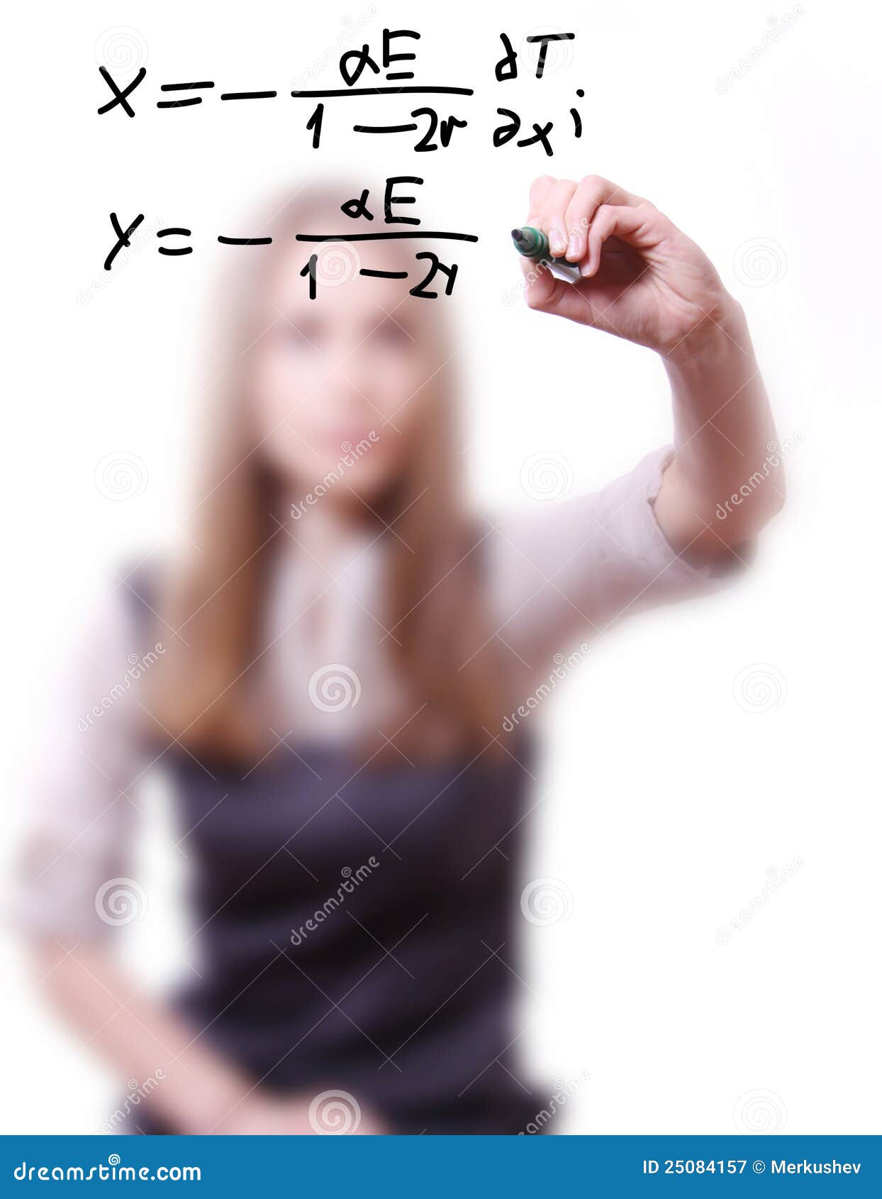 Woman writes the formula stock image. Image of science - 25084157
