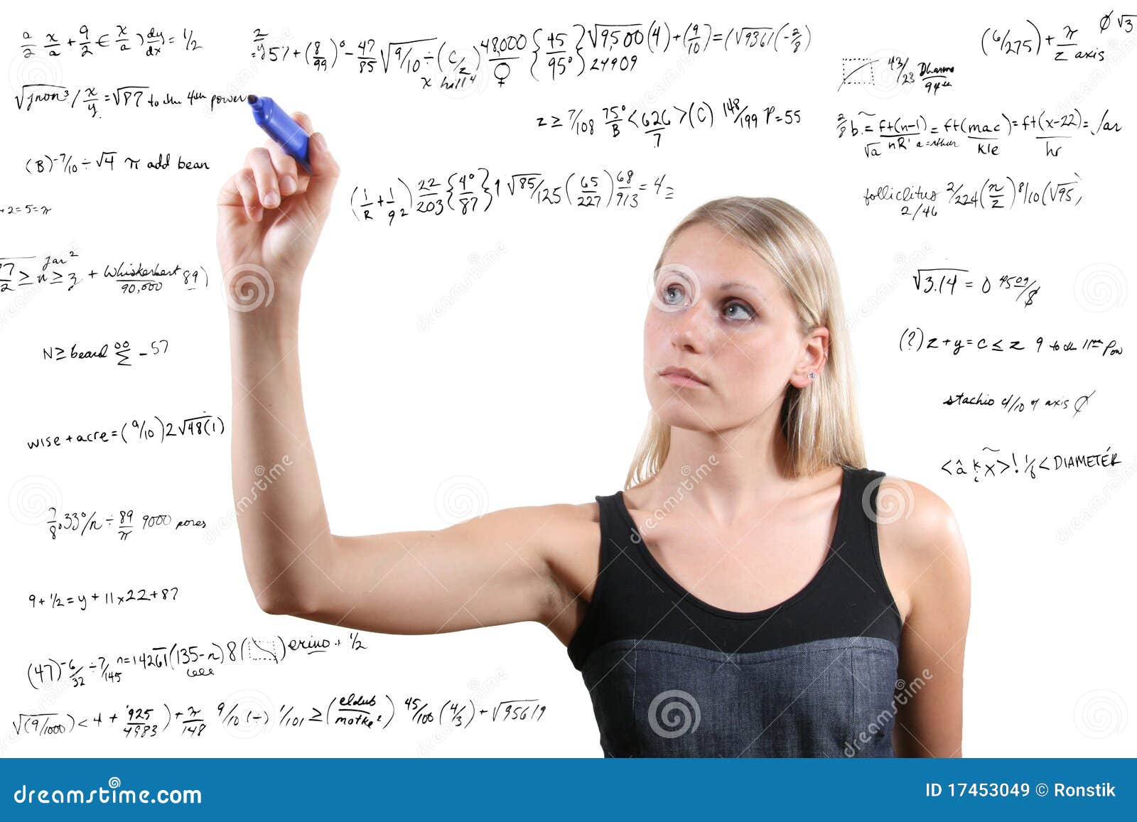 Woman Writes Mathematical Equations Stock Image - Image of knowledge ...