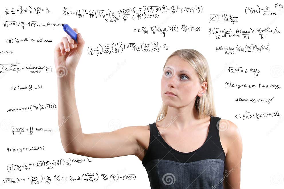 Woman Writes Mathematical Equations Stock Image - Image of knowledge ...