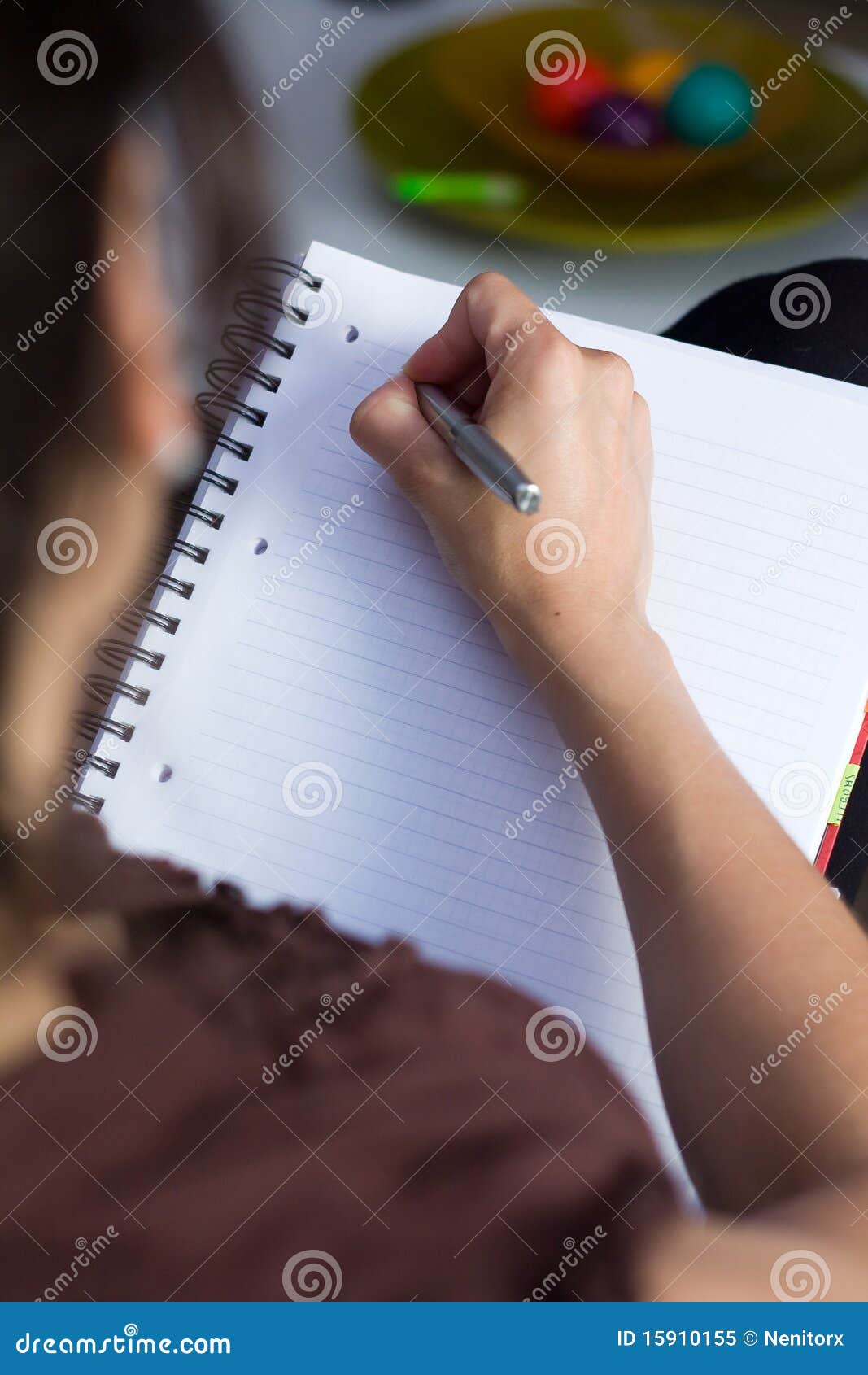 Woman writes on a paper stock image. Image of finger - 15910155