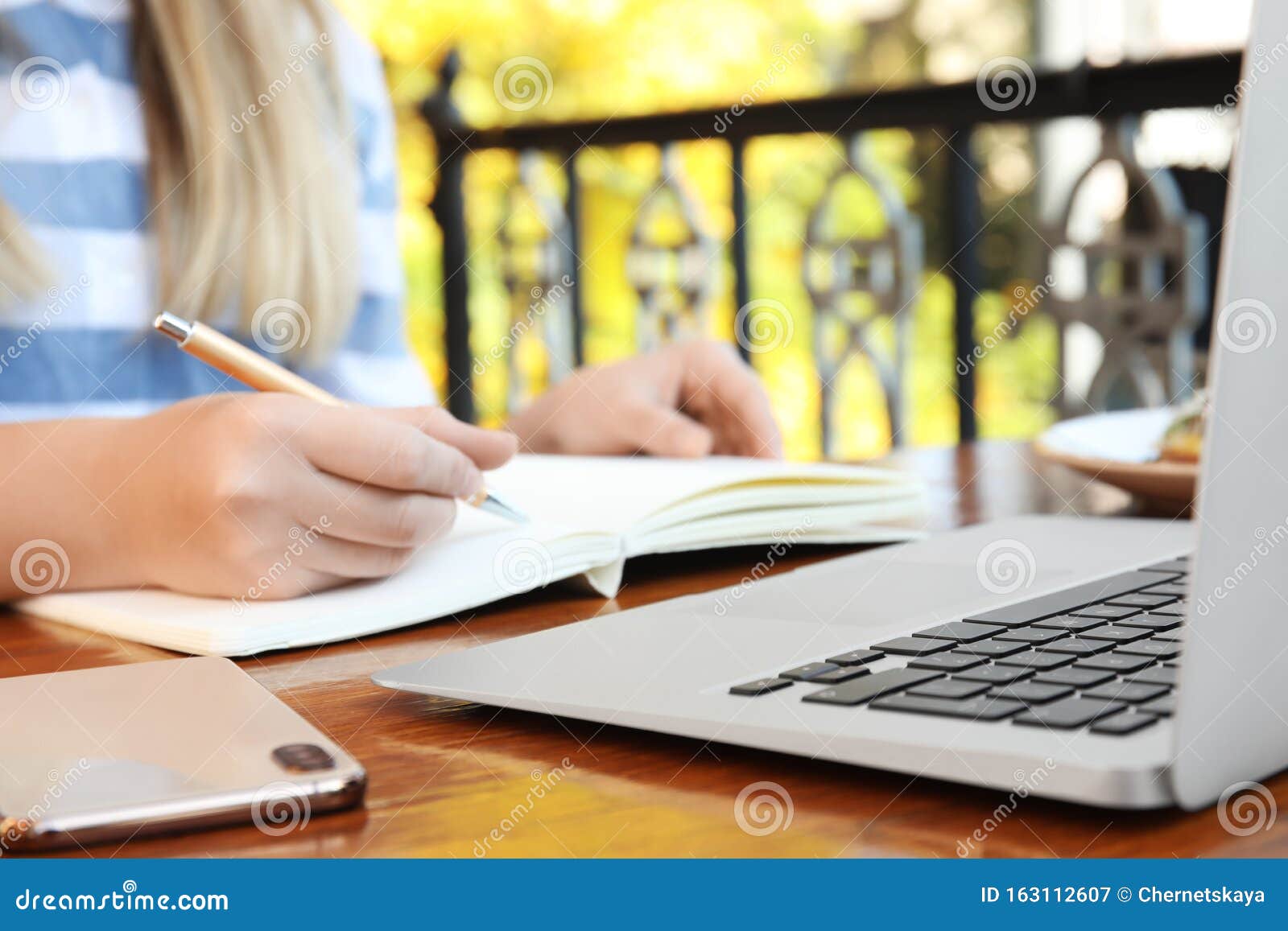 Woman Writing Blog Content in Notebook at Table Stock Image - Image of ...
