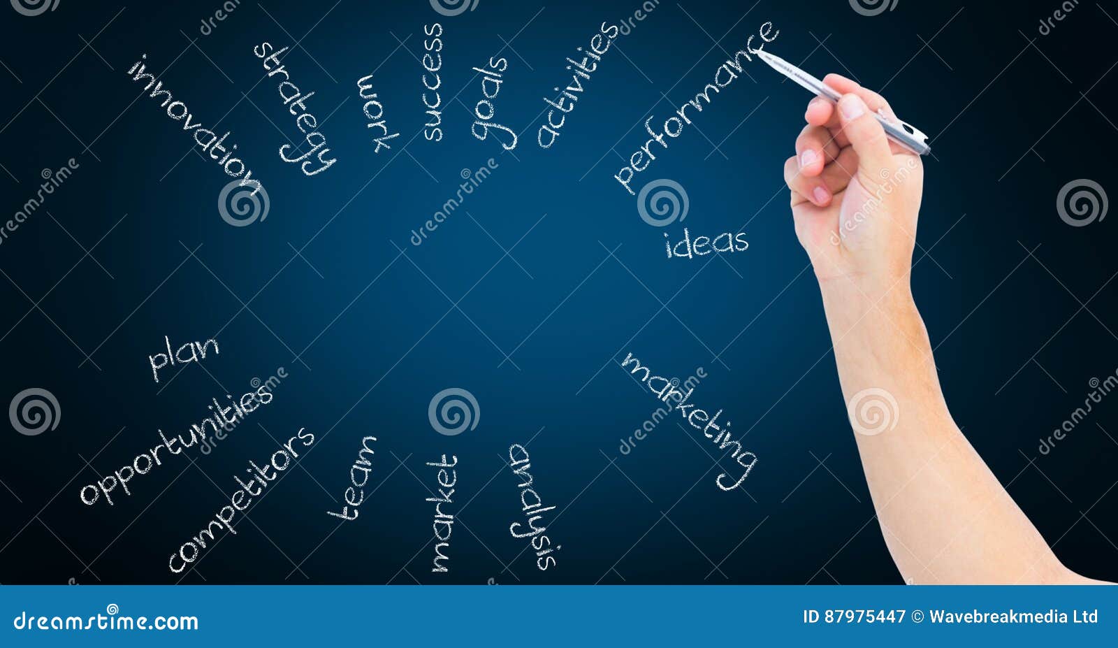 Woman Writing Business Plan Concepts Against Blue Background Stock ...