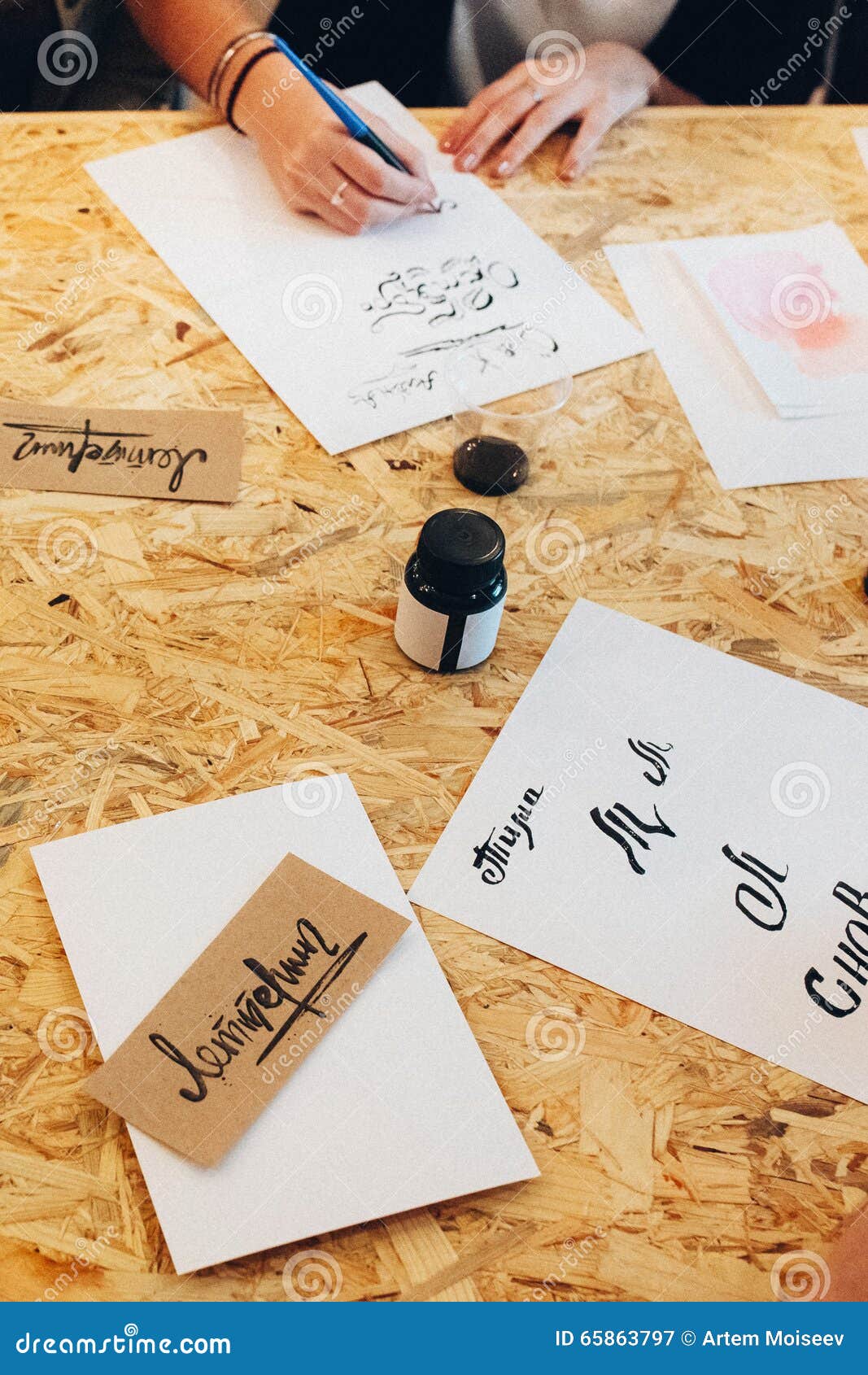 Woman Writing Calligraphic Letters Stock Image - Image of lettering ...