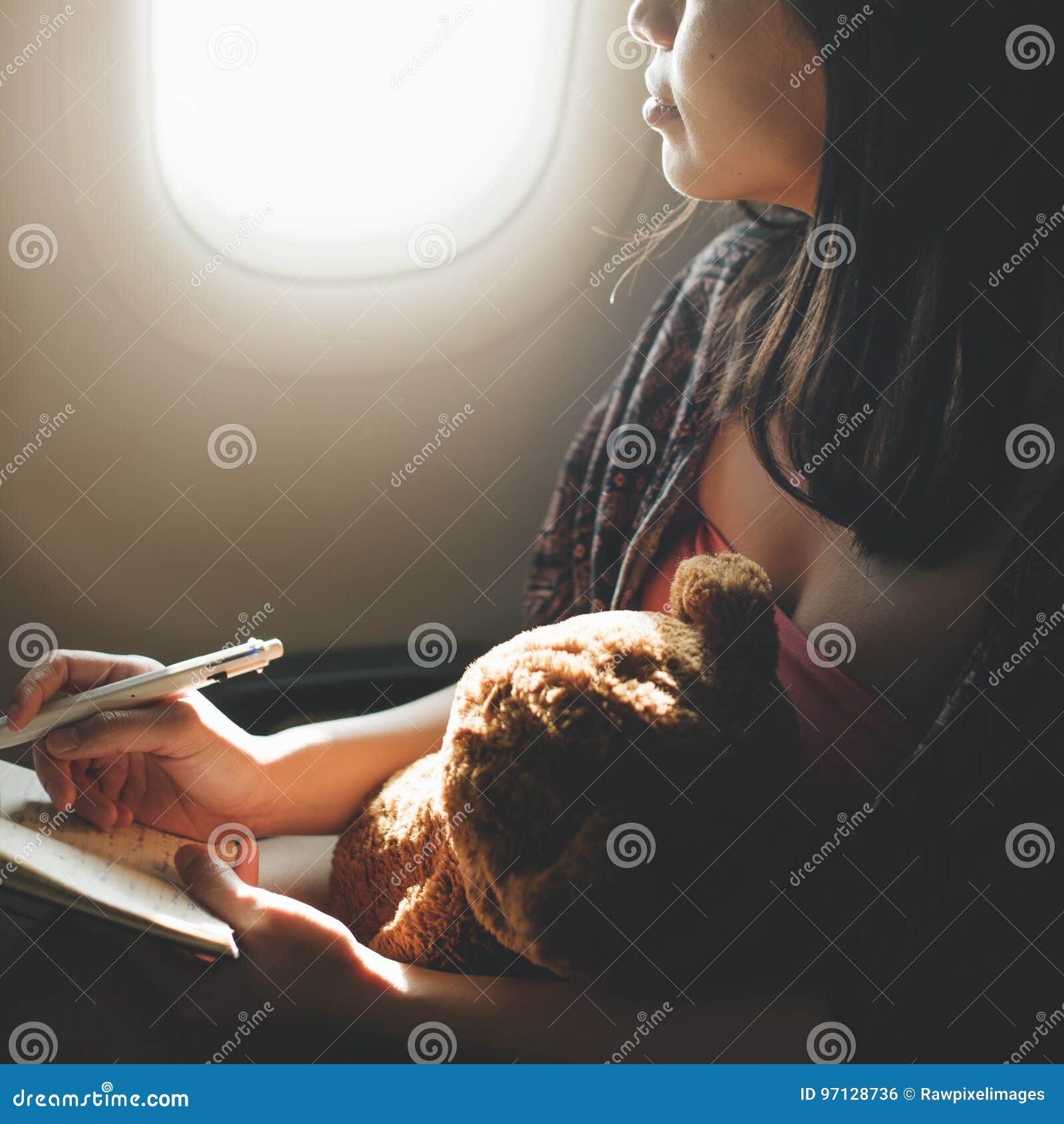 Woman Writing Diary Plane Flying Concept Stock Photo - Image of ...