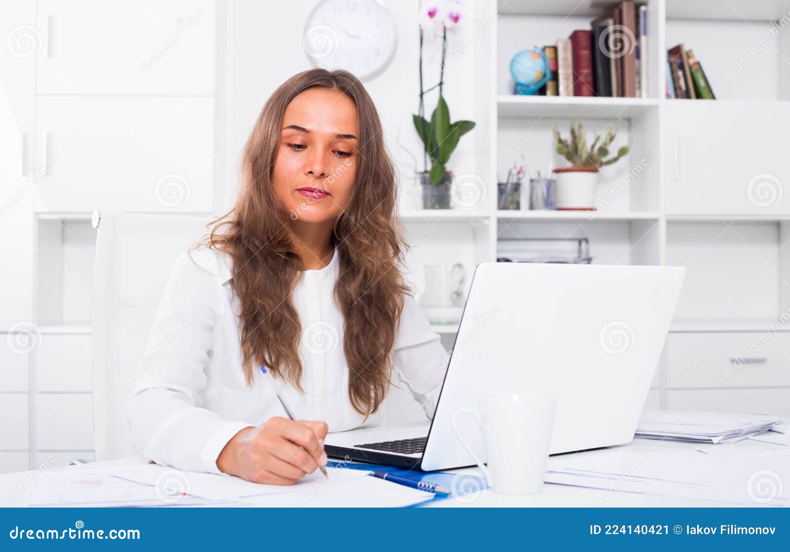 Woman Writing Down Information Stock Image - Image of pointing ...