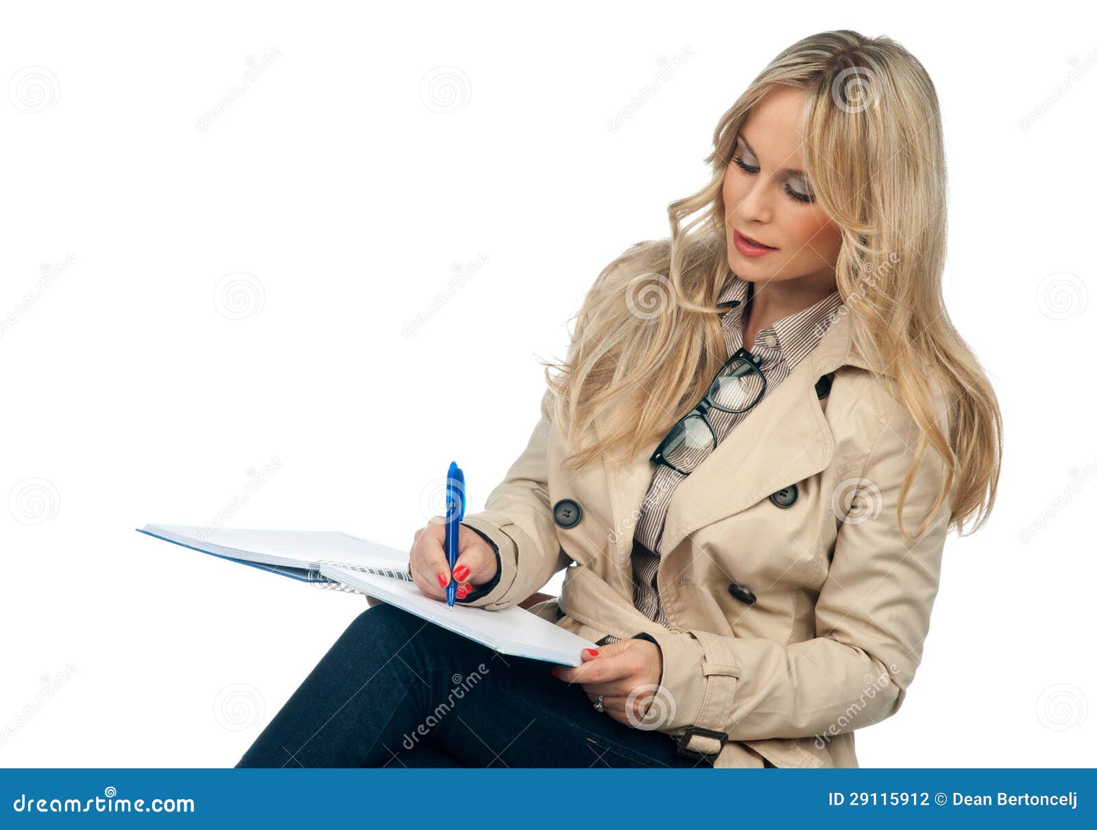 Woman Writing in the Notebook Stock Photo - Image of isolated, check ...