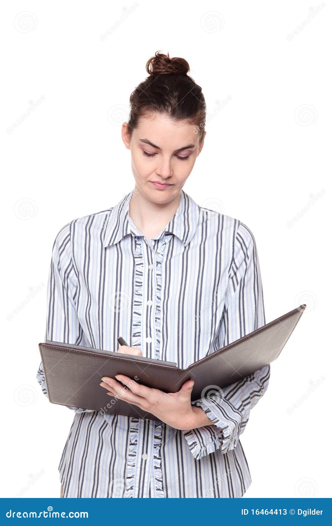 Woman Writing in Notebook - Front View Stock Image - Image of isolated ...