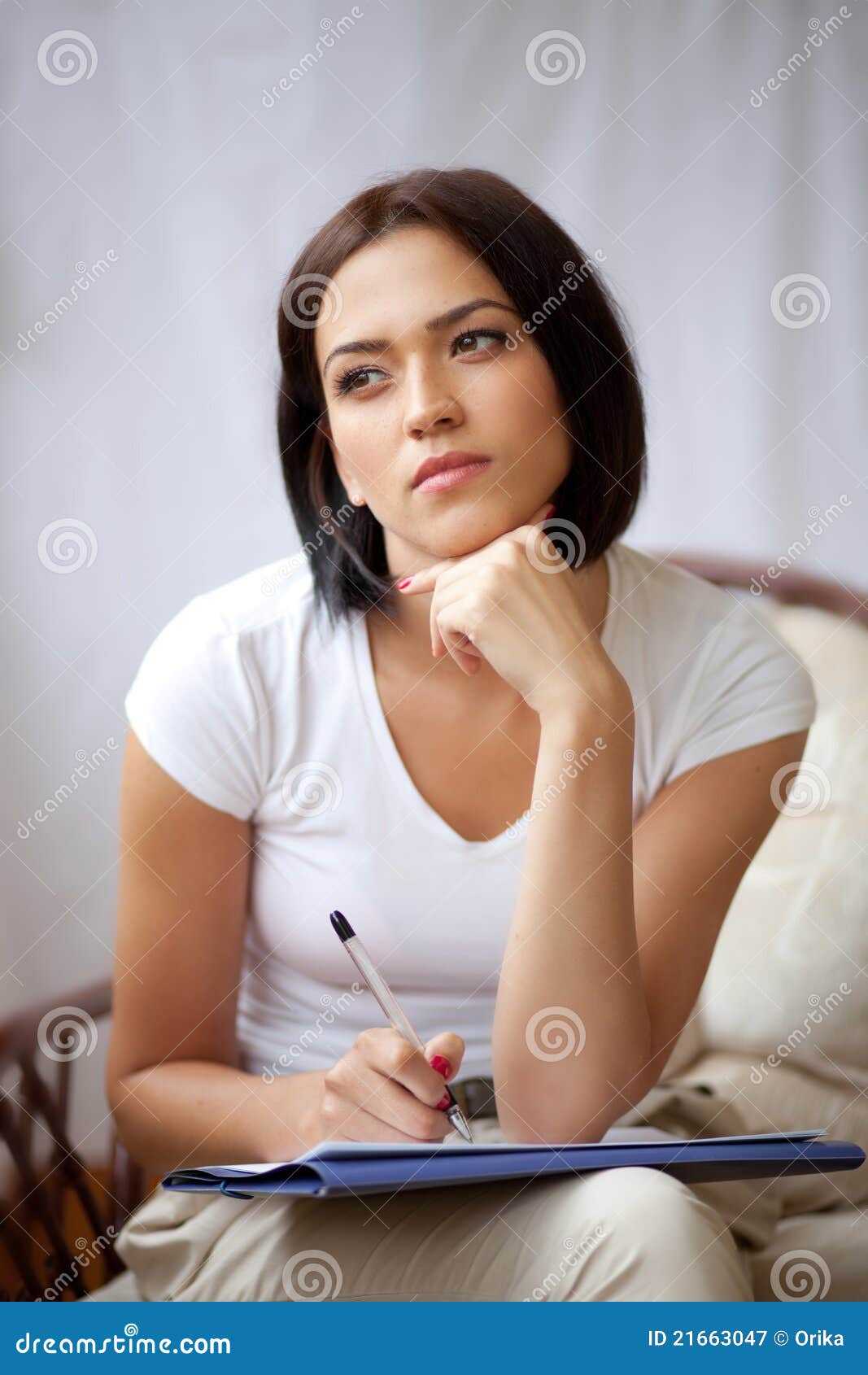 Woman Writing on Notepad To Do List at Home Stock Image - Image of book ...