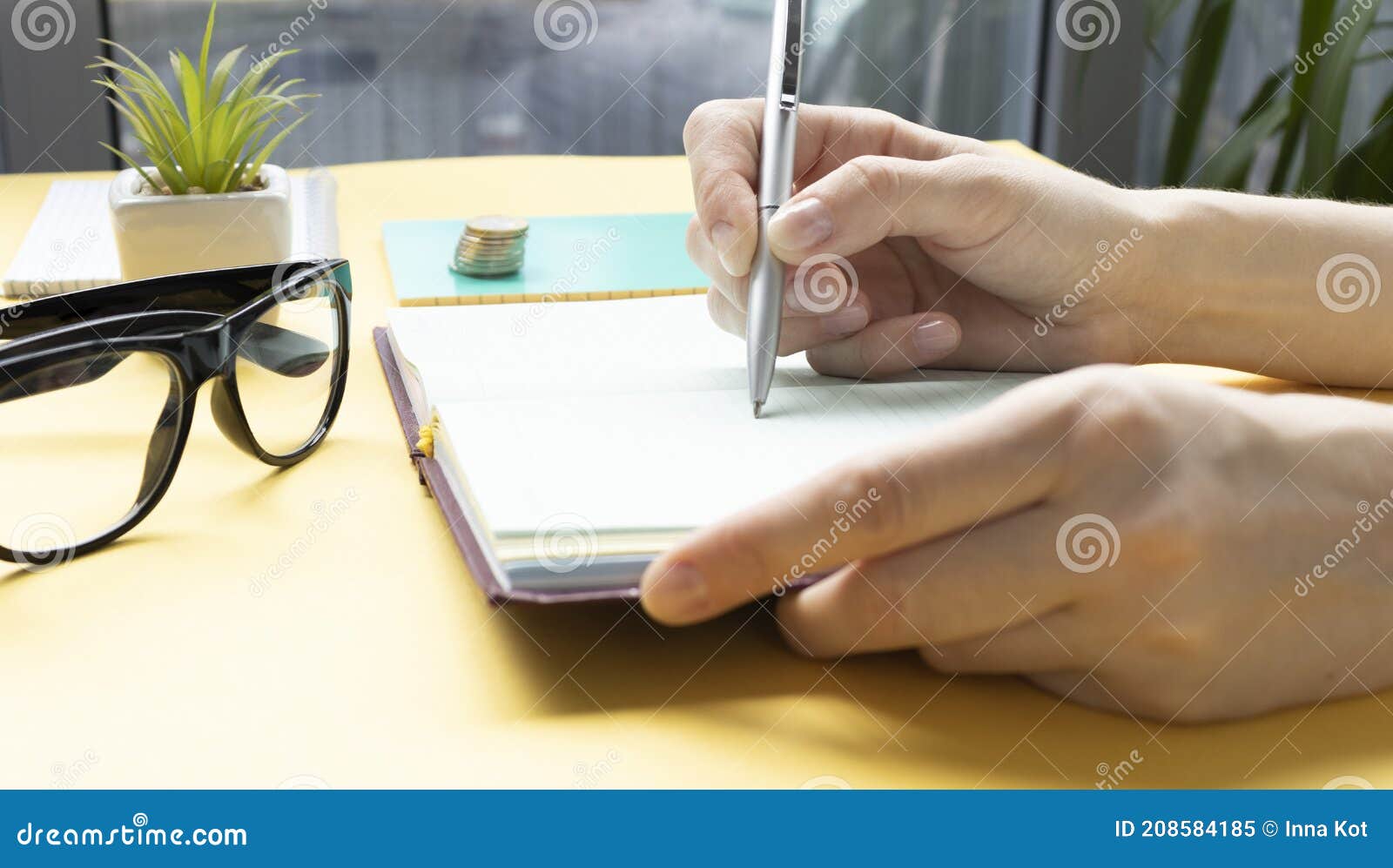 Woman Writing Notes on Desk, Close Up Stock Image - Image of desk ...
