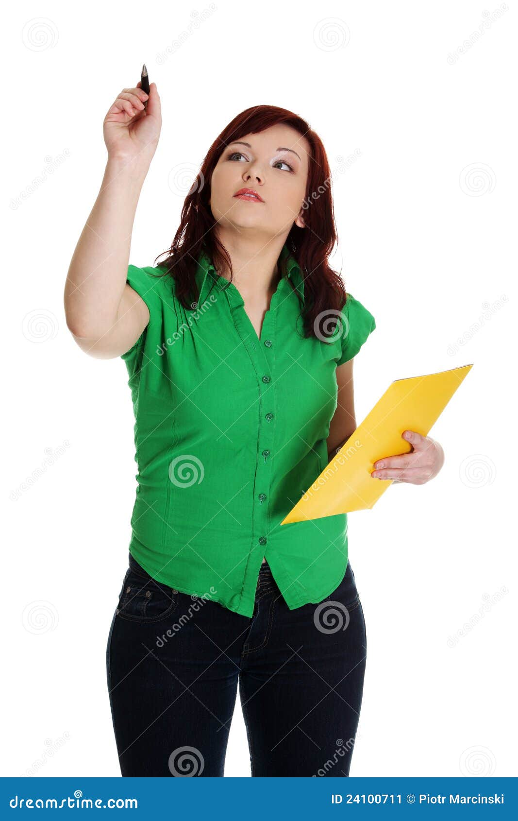 Woman Writing with a Pen on Abstract Screen Stock Image - Image of ...