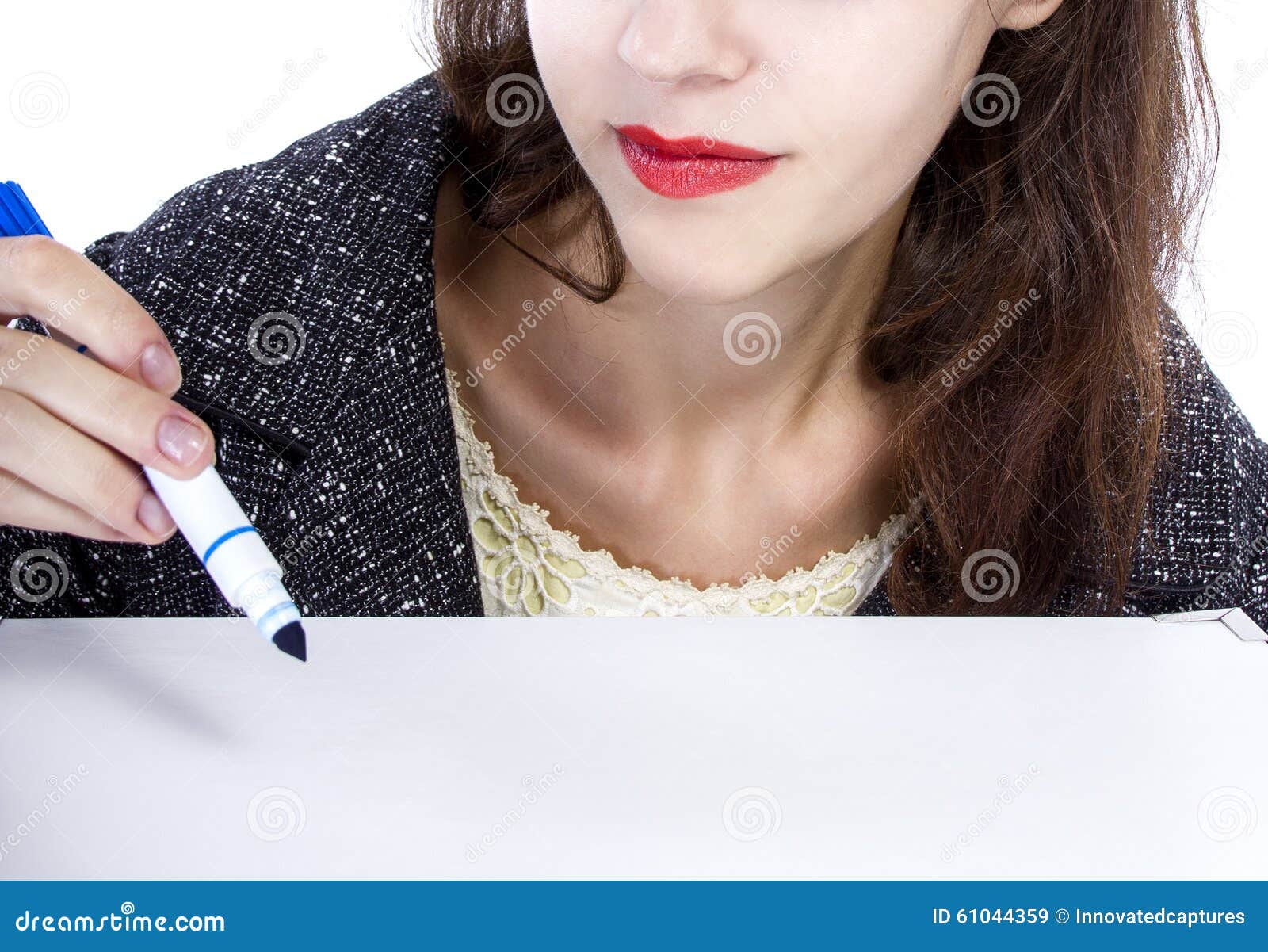 Woman Writing on Table Surface Stock Image - Image of concept, artist ...