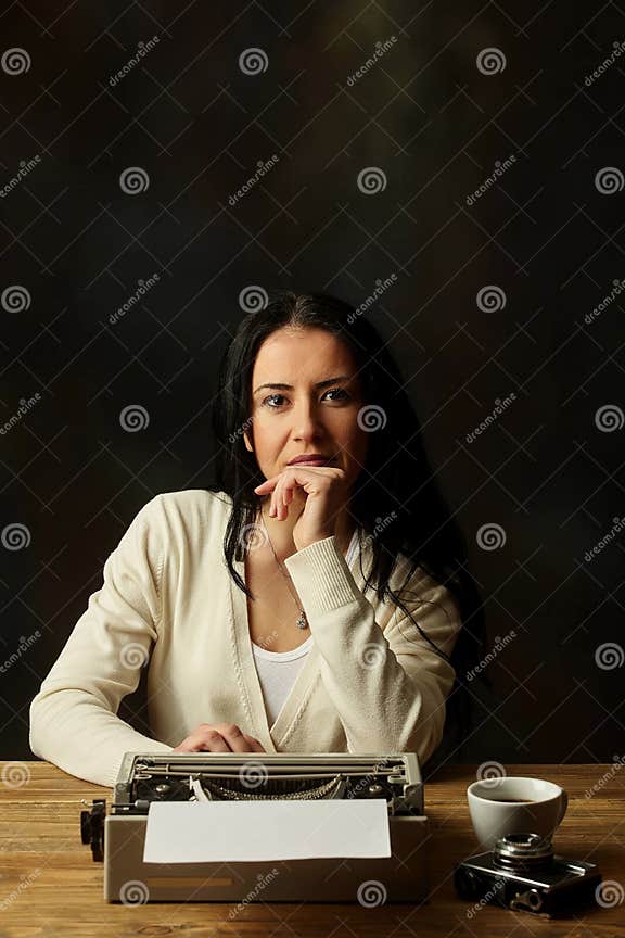 Woman Writing on a Typewriter. Stock Photo - Image of concept, magic ...