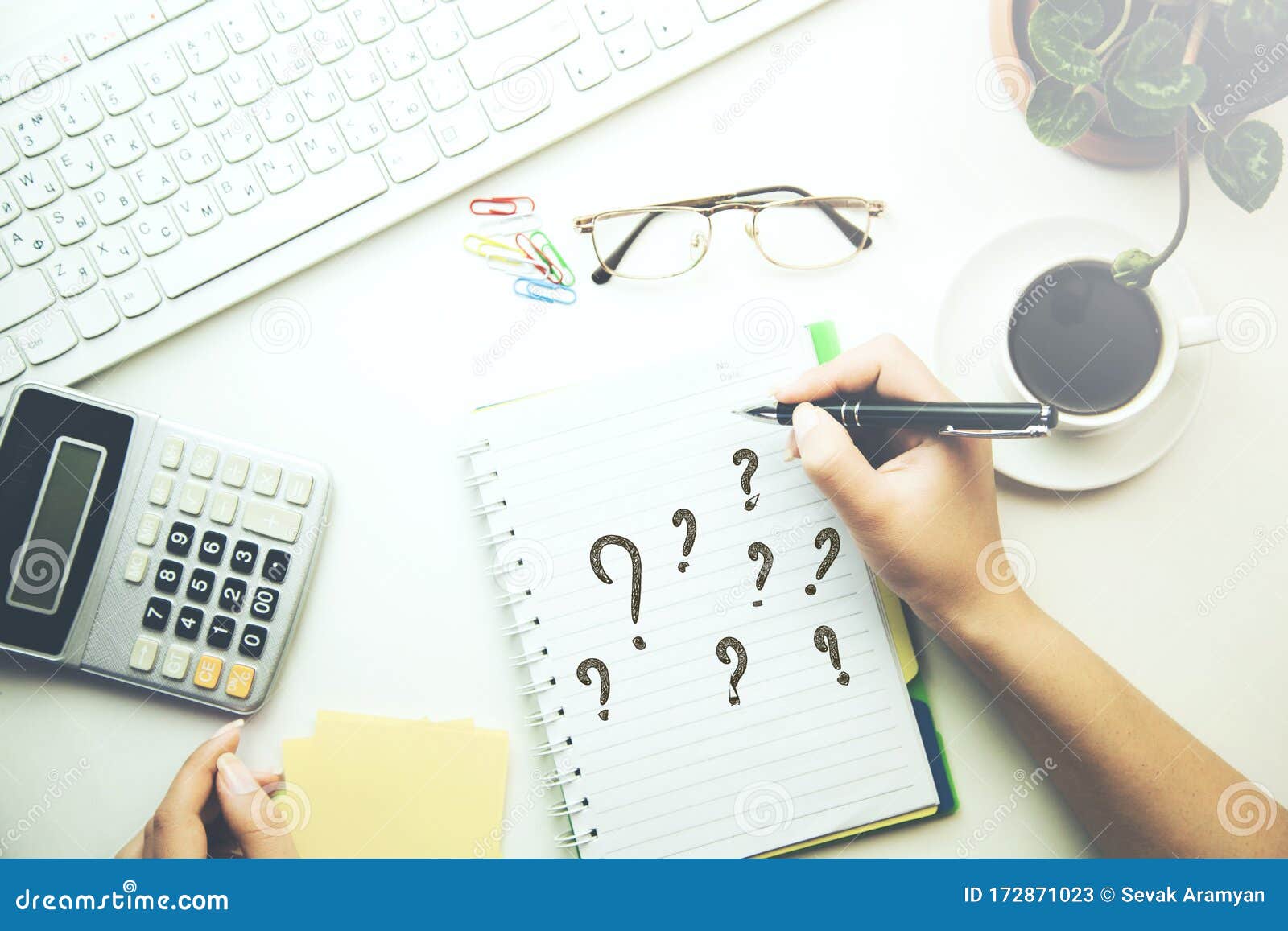 Woman Written Question Mark on Notepad Stock Image - Image of office ...