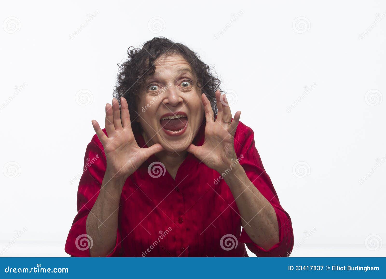 Woman Yelling between Hands, Horizontal Stock Image - Image of smile ...