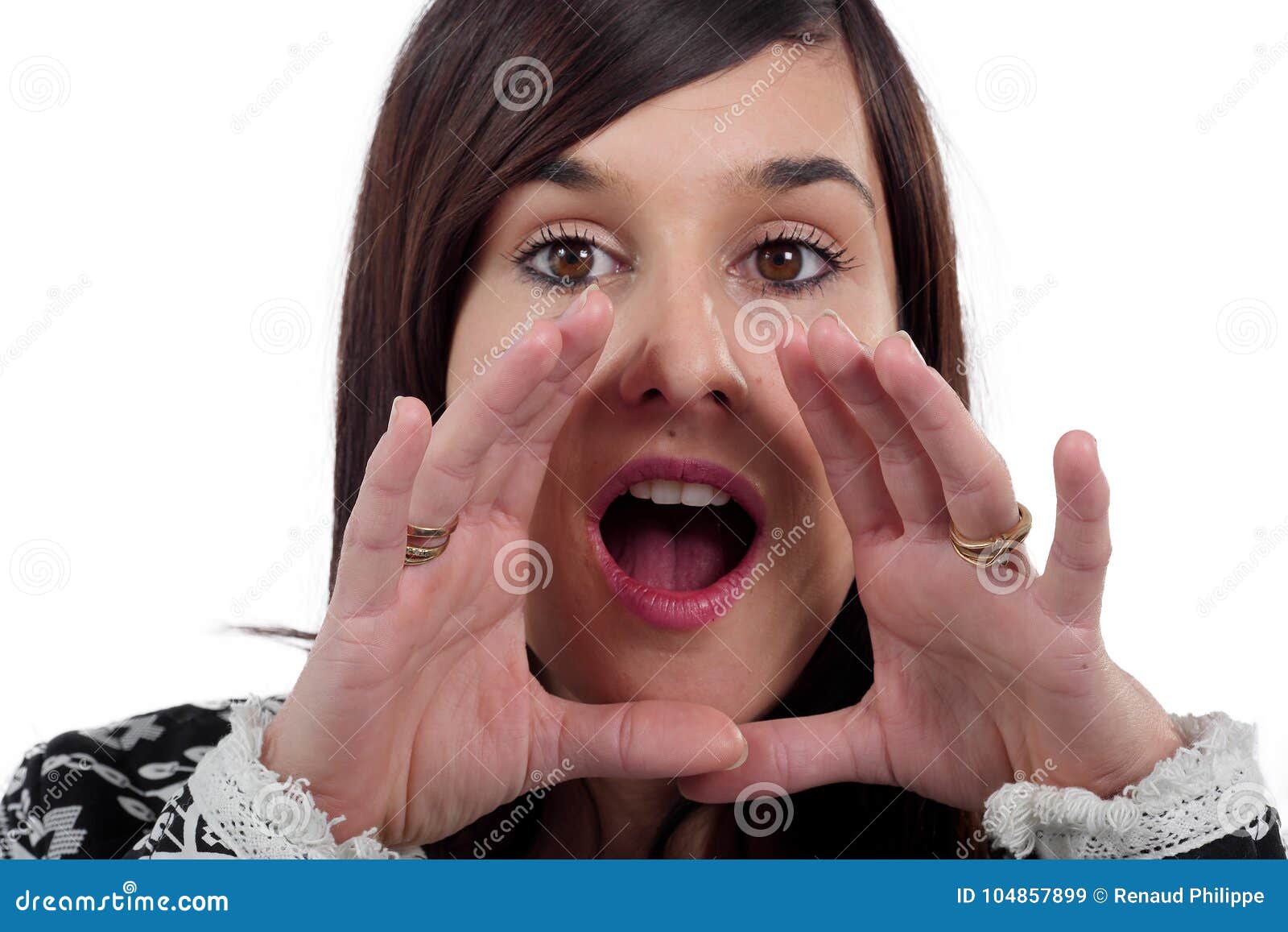 Woman Yelling with Hands Next To the Mouth Stock Image - Image of ...
