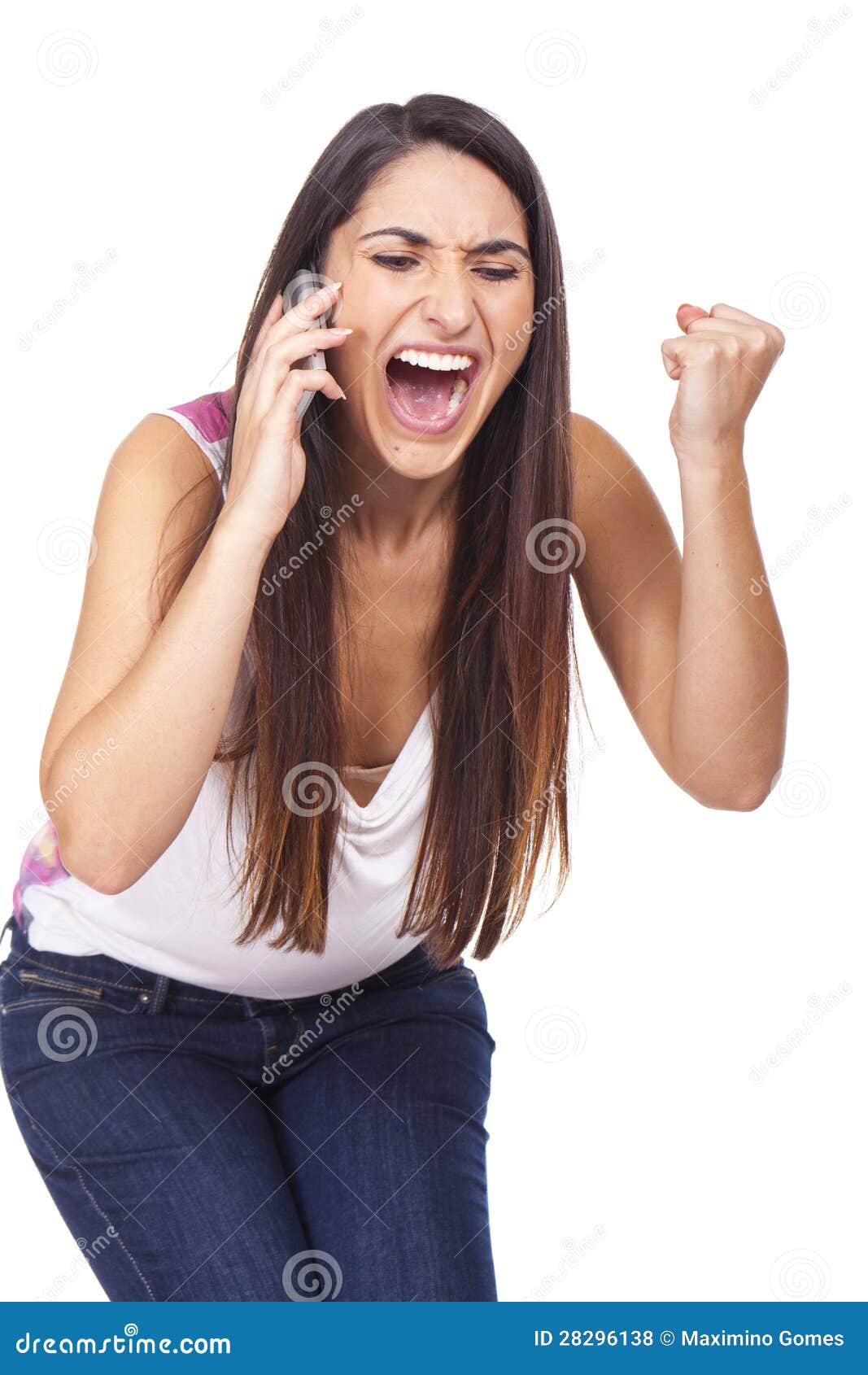 Woman Yelling at the Phone and Looking Angry Stock Photo - Image of ...