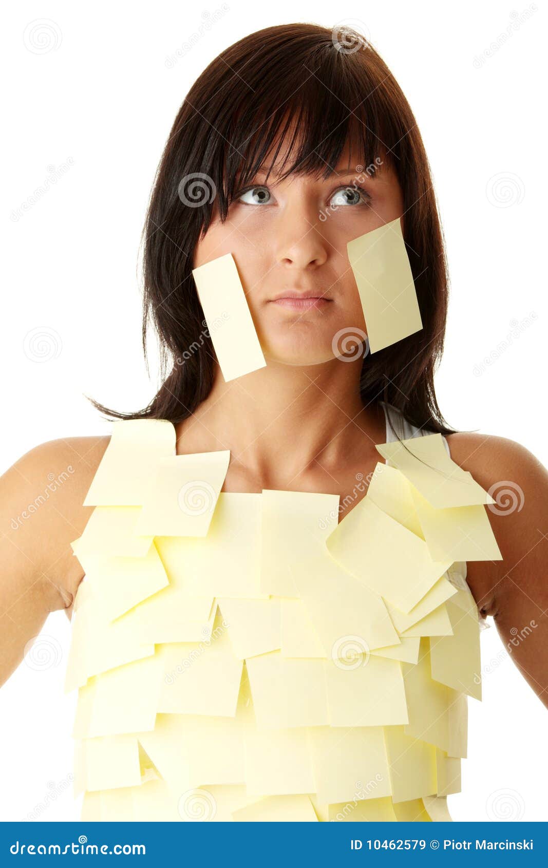 Woman with Yellow Sticky Notes Stock Image - Image of face, eyes: 10462579