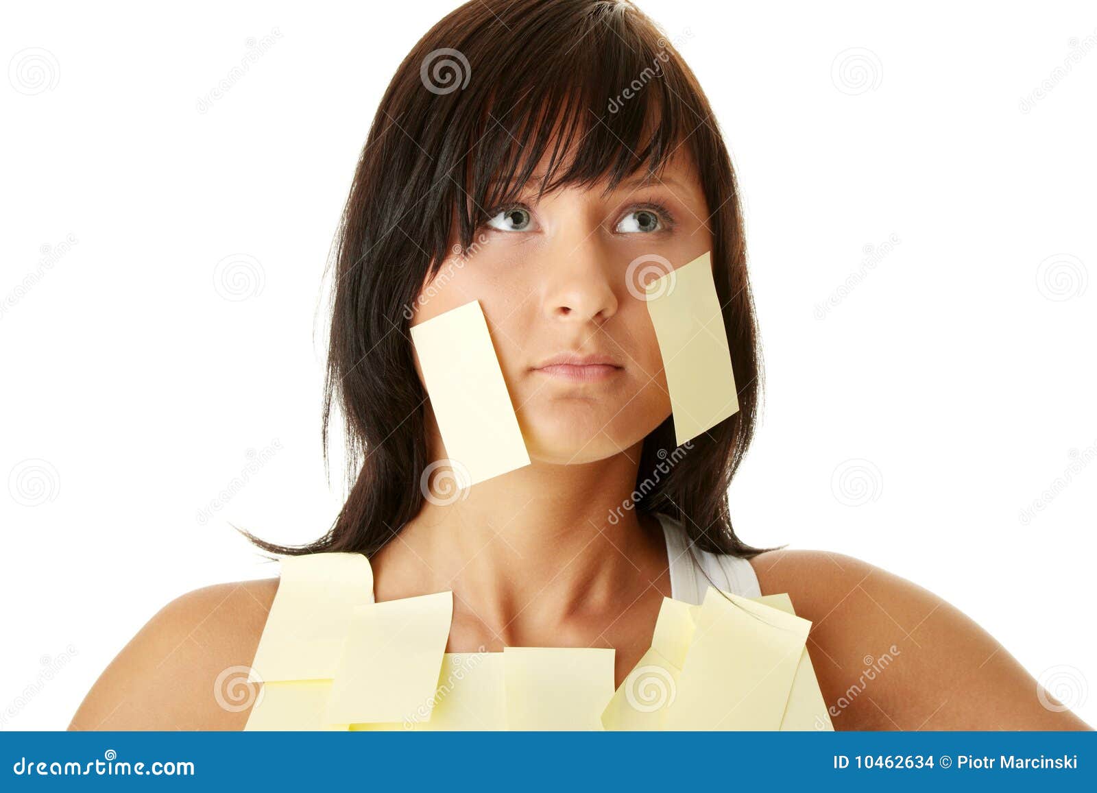 Woman with Yellow Sticky Notes Stock Photo - Image of portrait, female ...