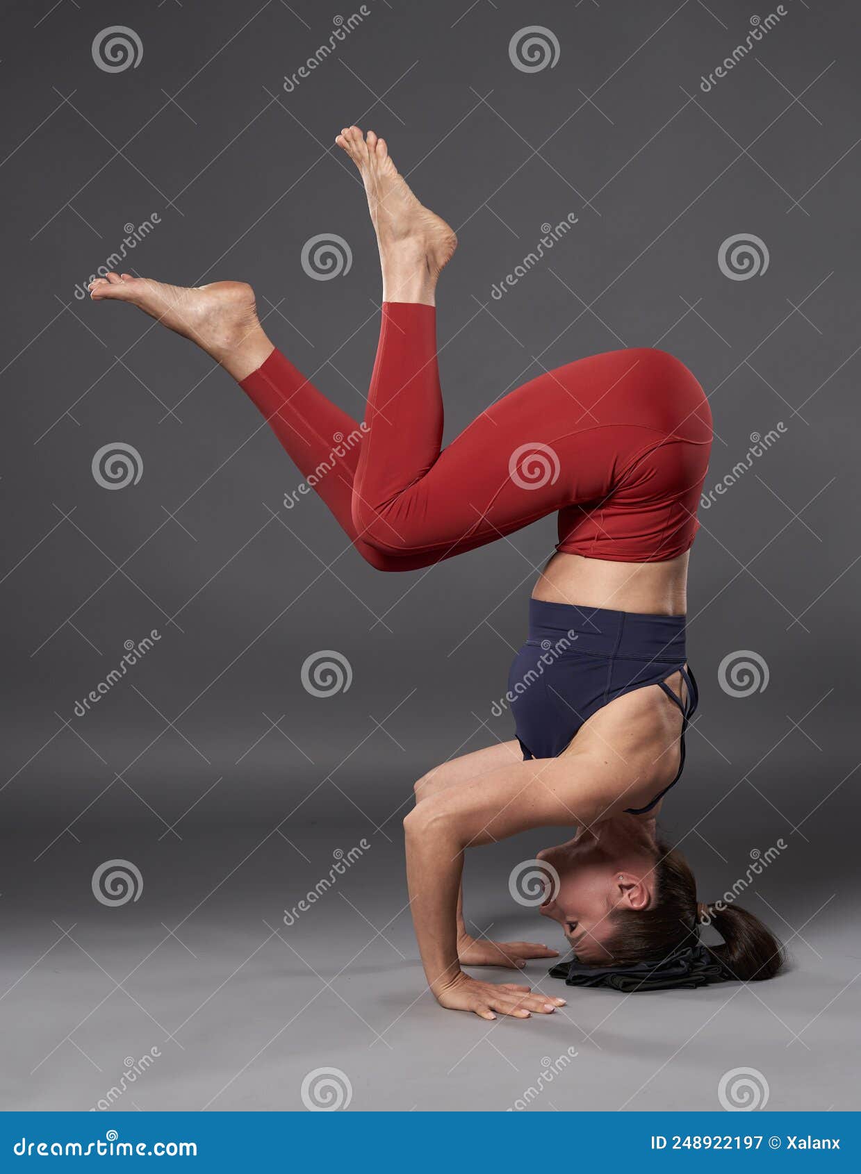 Yoga Woman Doing Sirsasana Pose Stock Image - Image of position, people ...