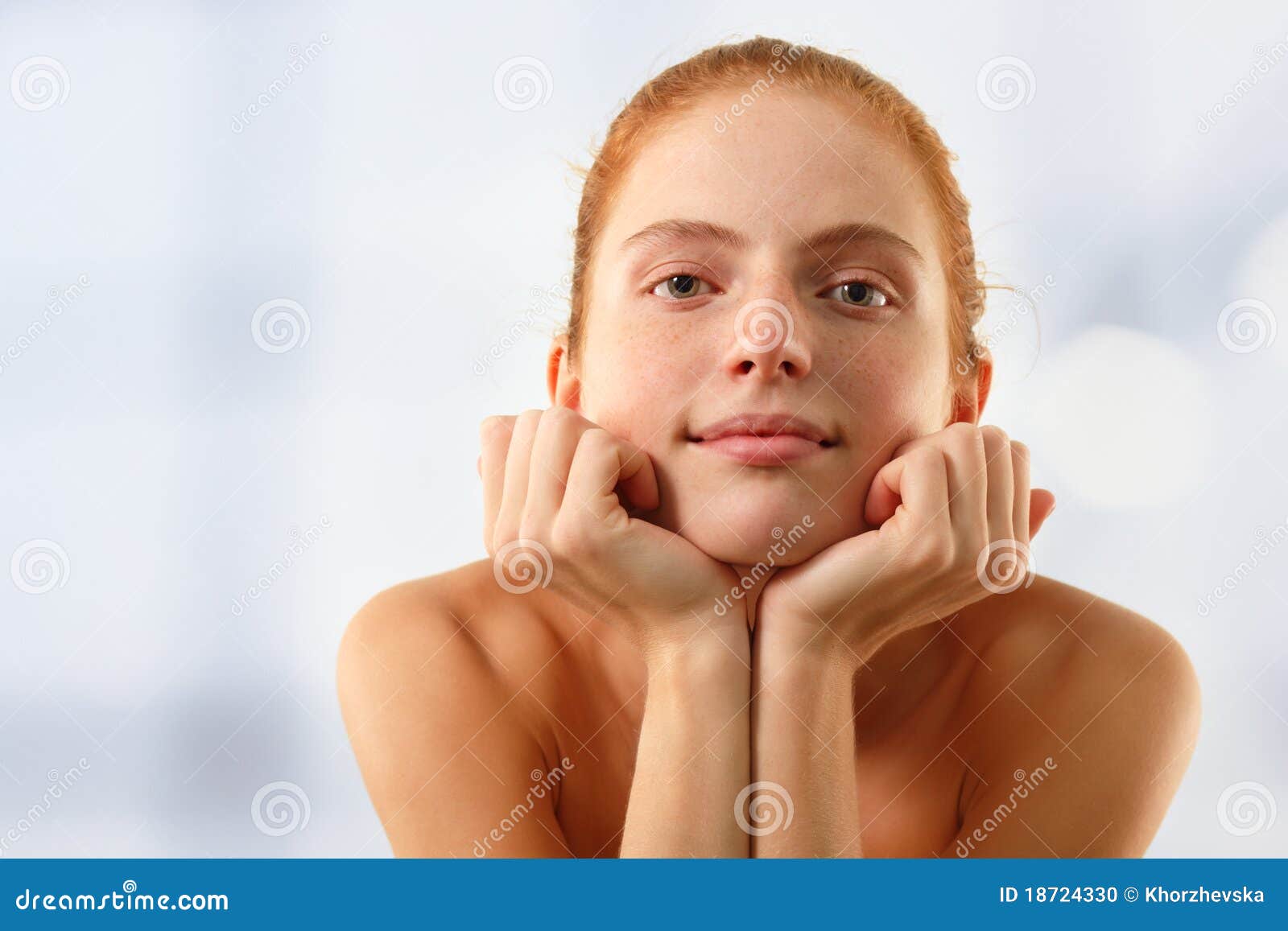 Woman Young Beautiful Touching Face with Hand Stock Photo - Image of ...