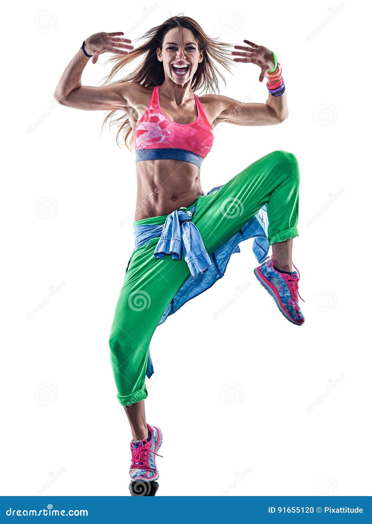 Woman Zumba Dancers Dancing Fitness Exercising Excercises Isolat Stock