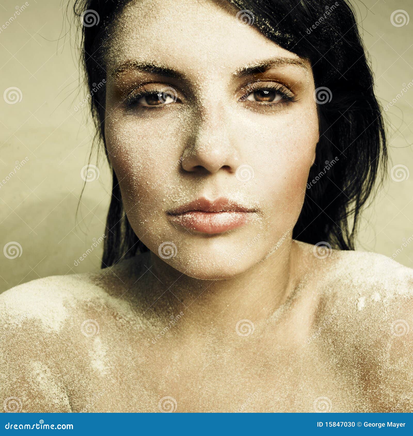Womanl with sand on face stock photo. Image of bare, natural - 15847030