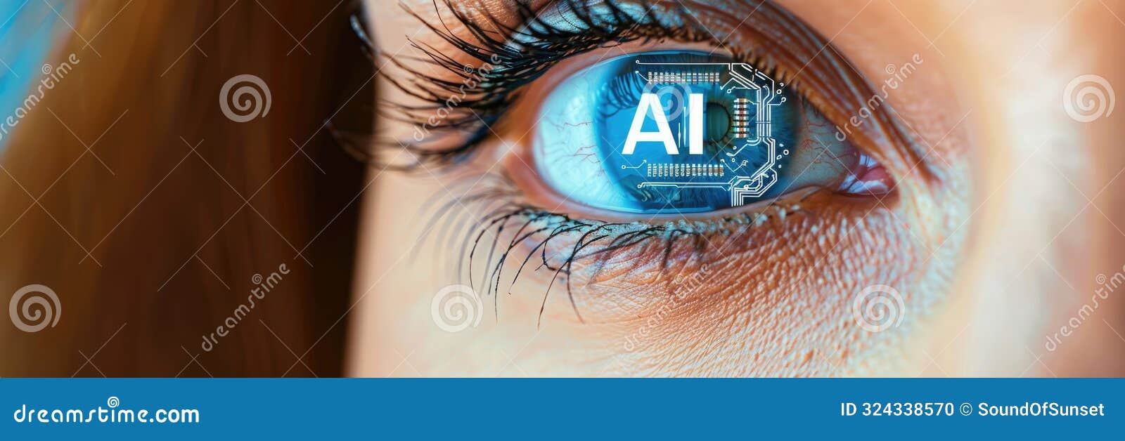 Womans Eye with AI Text in Her Eyeball Closeup Image. Future Technology ...