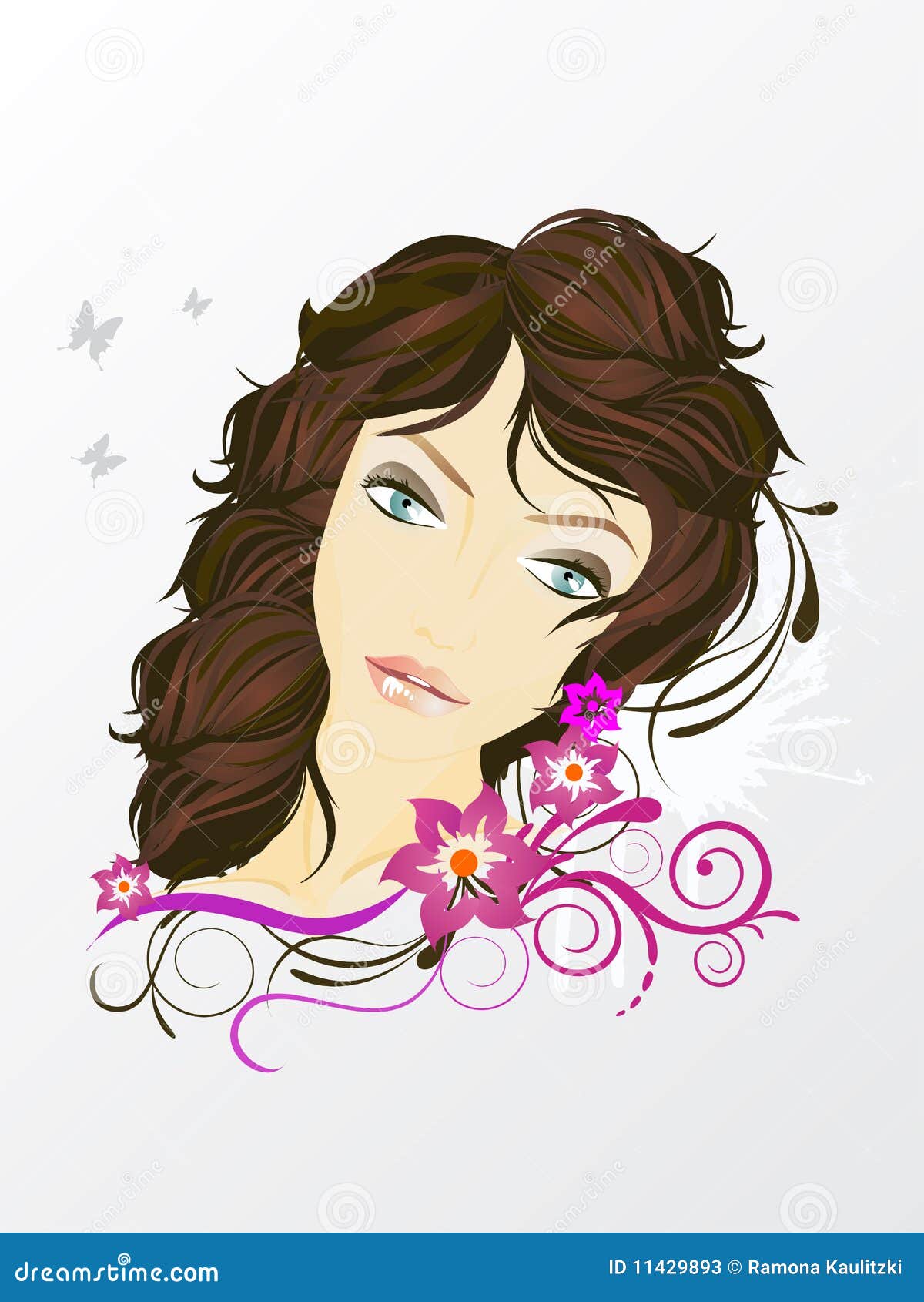 Womans Face with Floral Elements Stock Vector - Illustration of beauty ...