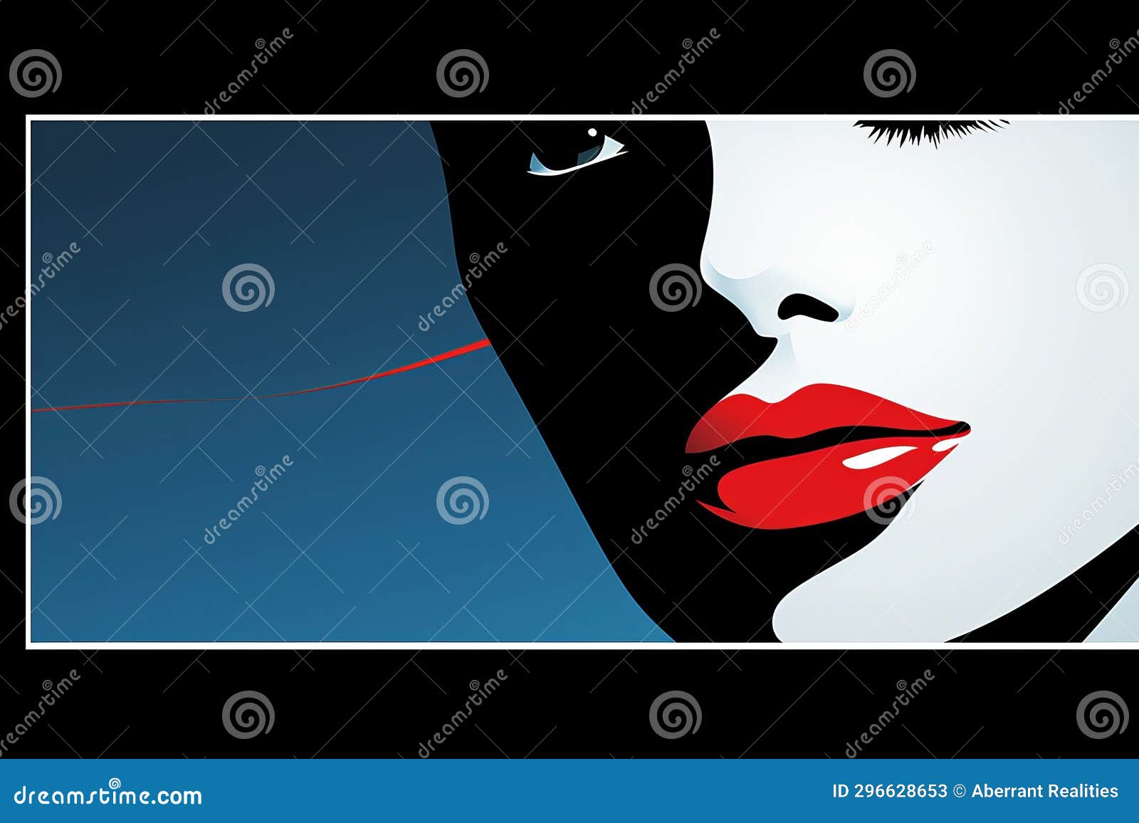 A Womans Face with Red Lips and Blue Eyes Stock Illustration ...