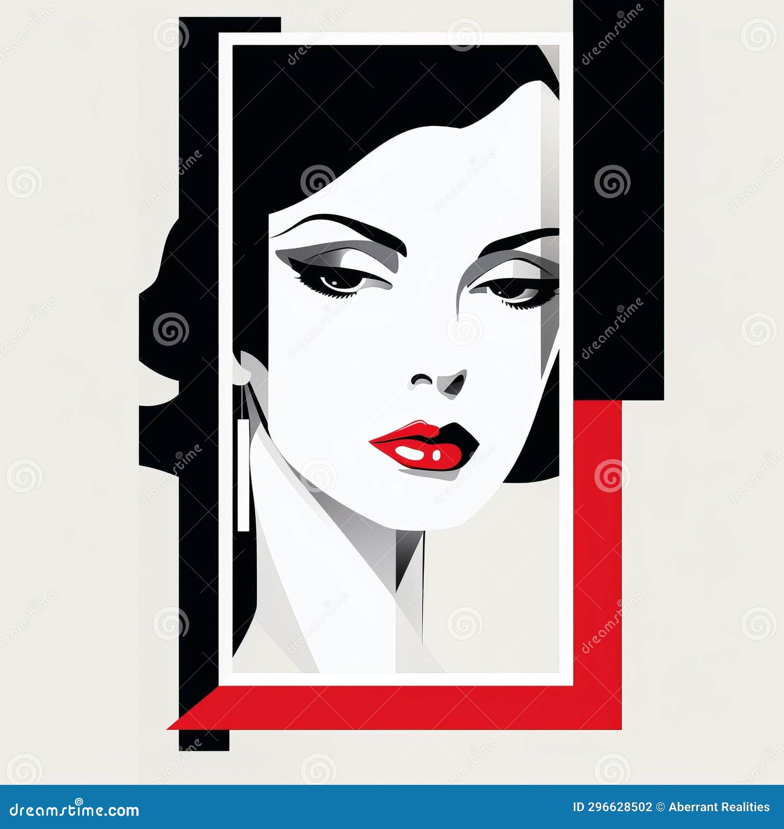 A Womans Face Is Shown In A Black And Red Frame Stock Illustration