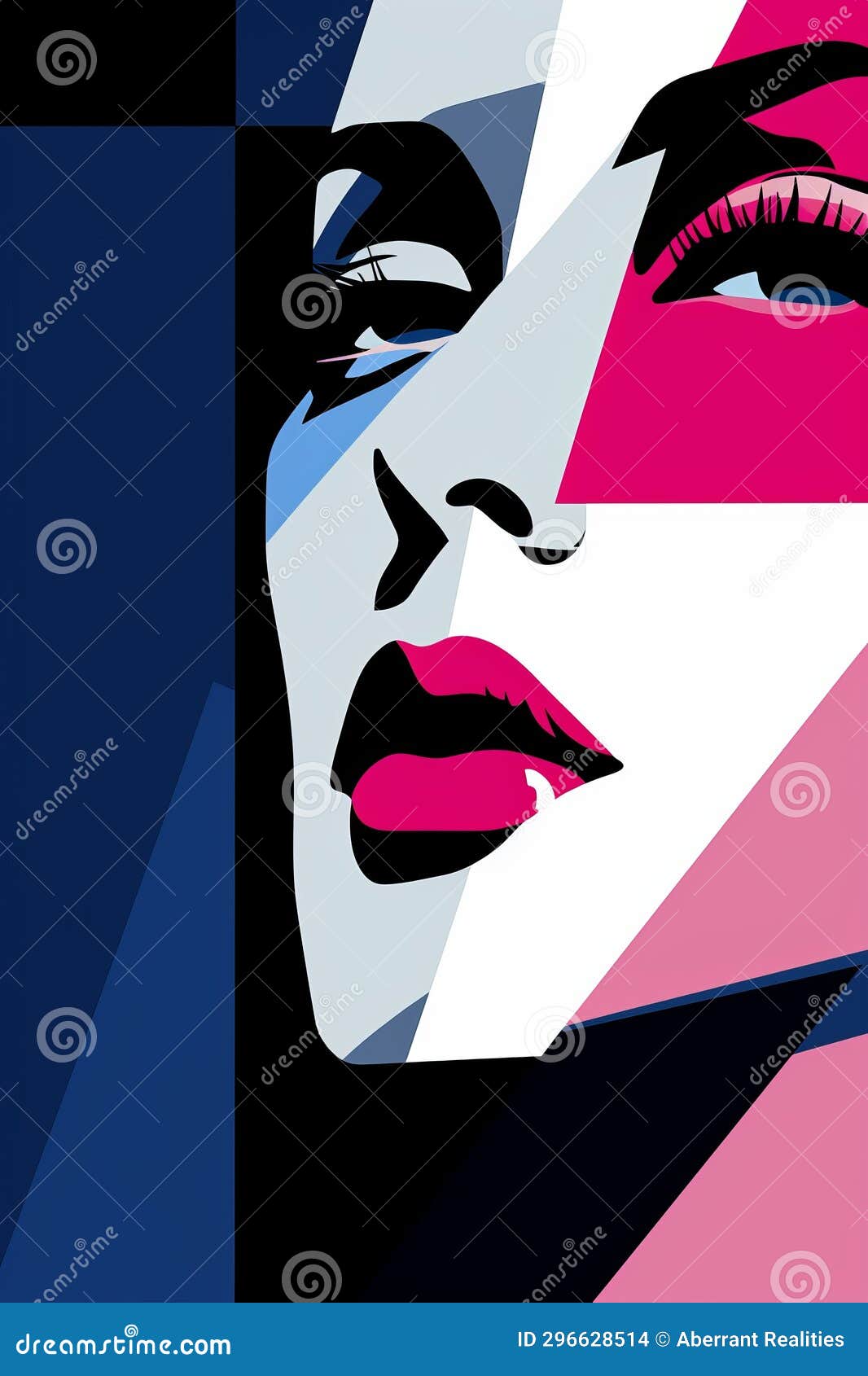 A Womans Face is Shown in a Blue Pink and White Design Stock ...