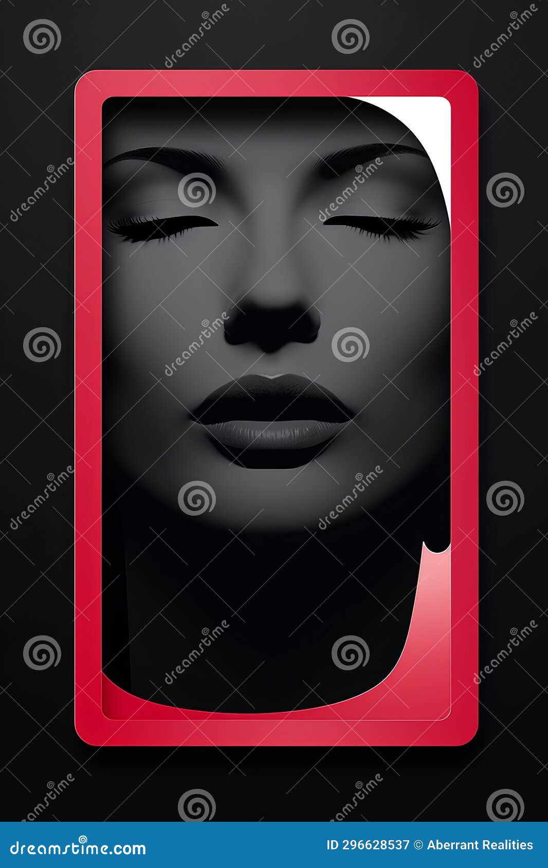 A Womans Face is Shown in a Red Frame on a Black Background Stock ...