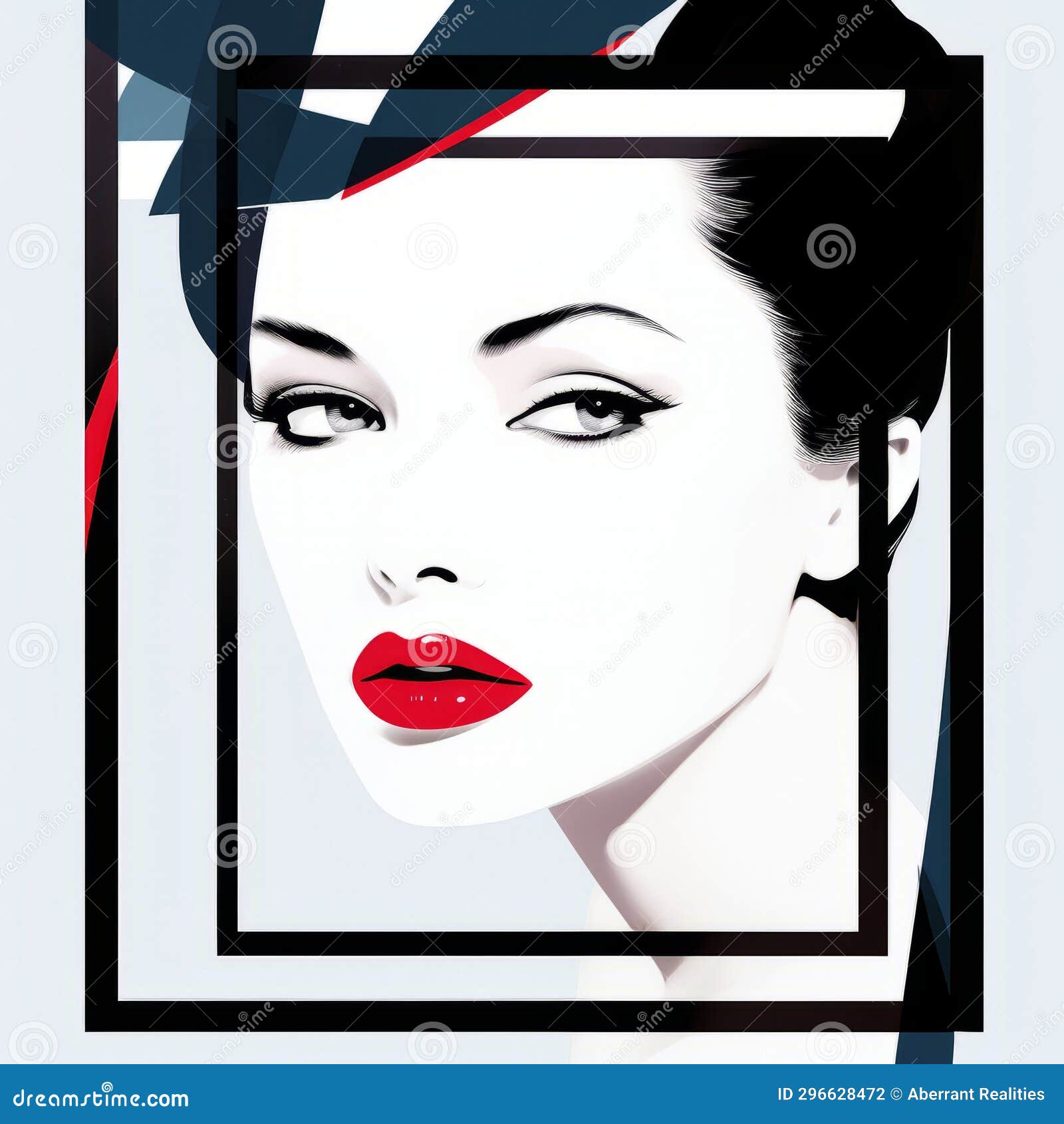 A Womans Face In A Square Frame With Red Lips Stock Illustration