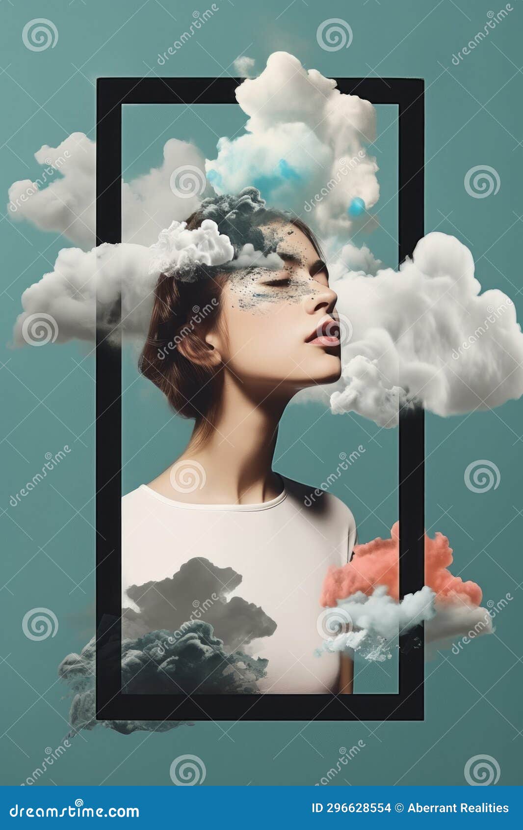 A Womans Face is Surrounded by Clouds in a Frame Stock Illustration ...