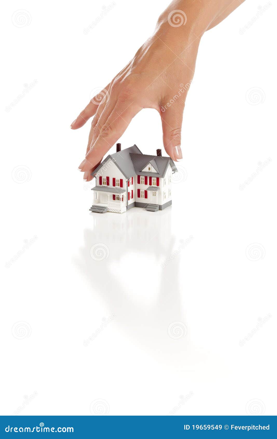 Womans Hand Choosing a Home on White Stock Image - Image of estate ...