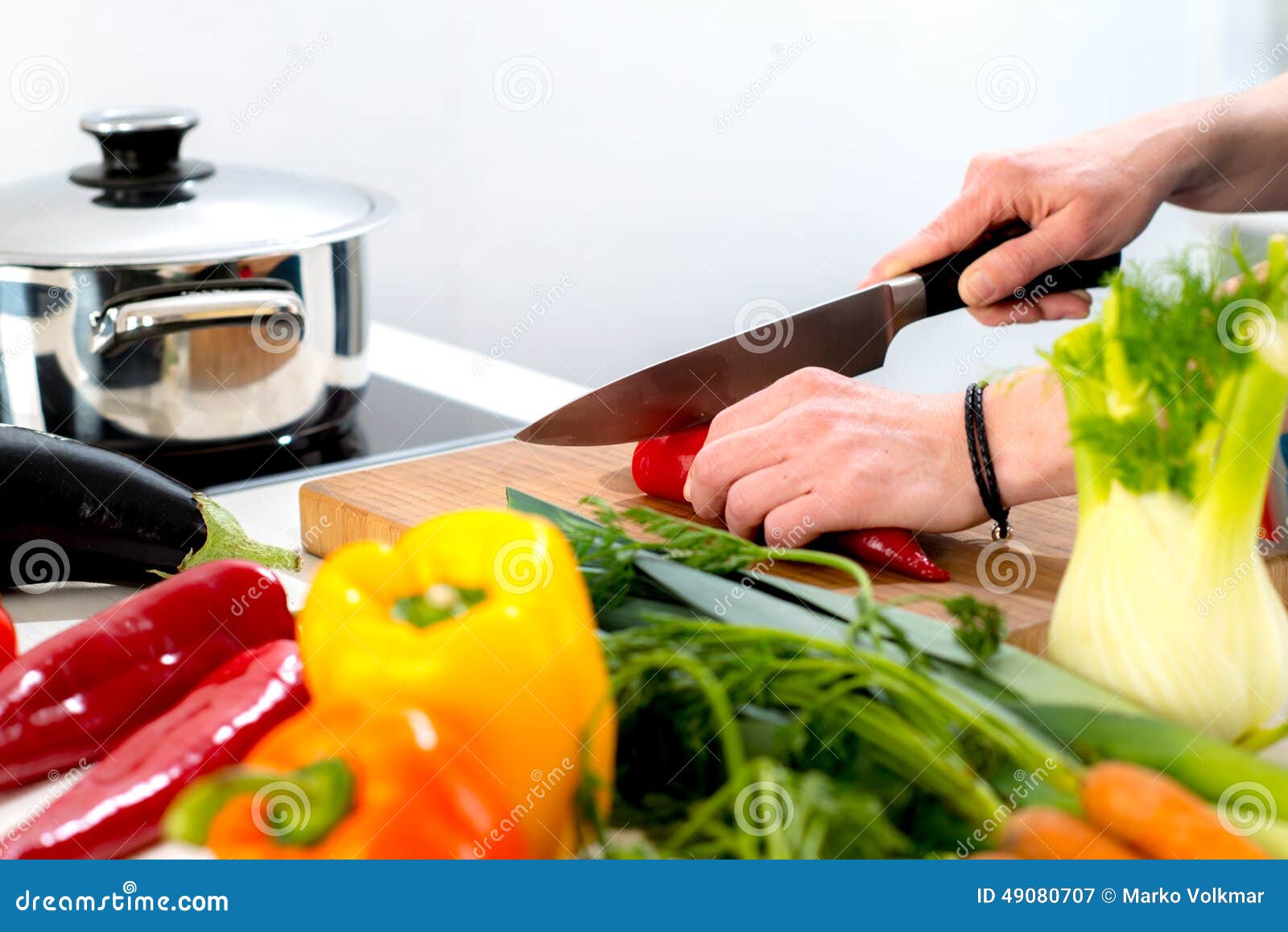 Womans Hand Cutting Vegetables Stock Image - Image of eating, cooking ...
